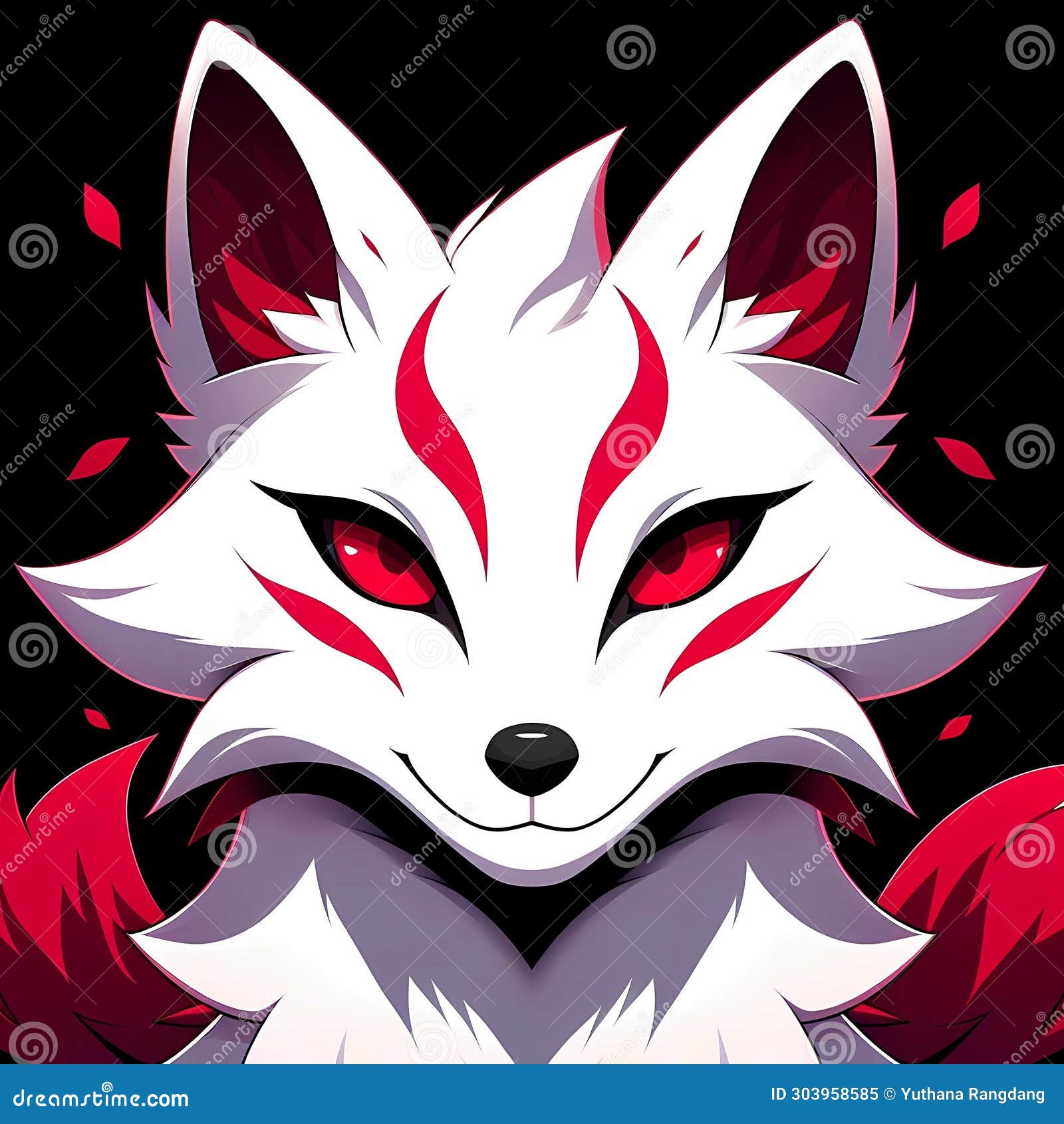 A White and Red Kitsune, with Red Eyes. Stock Illustration ...