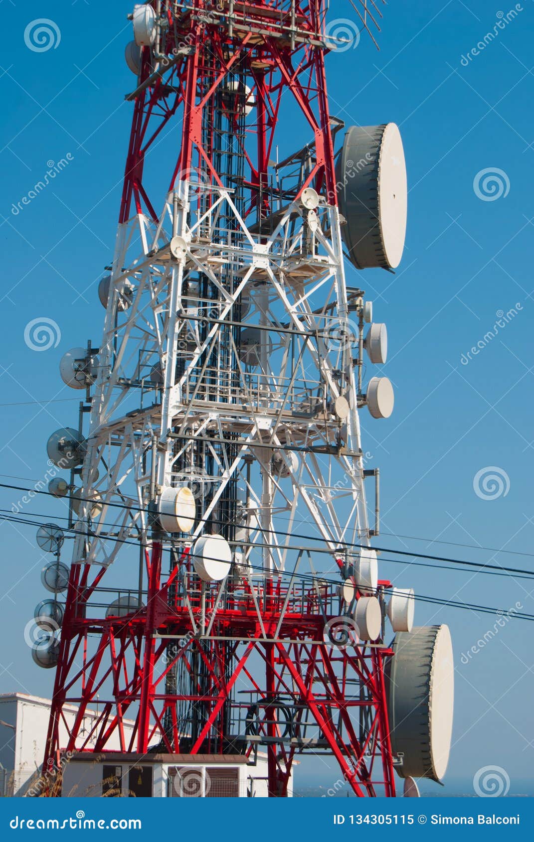 White and Red Metal Antenna with Many Repeaters Stock Image - Image of ...