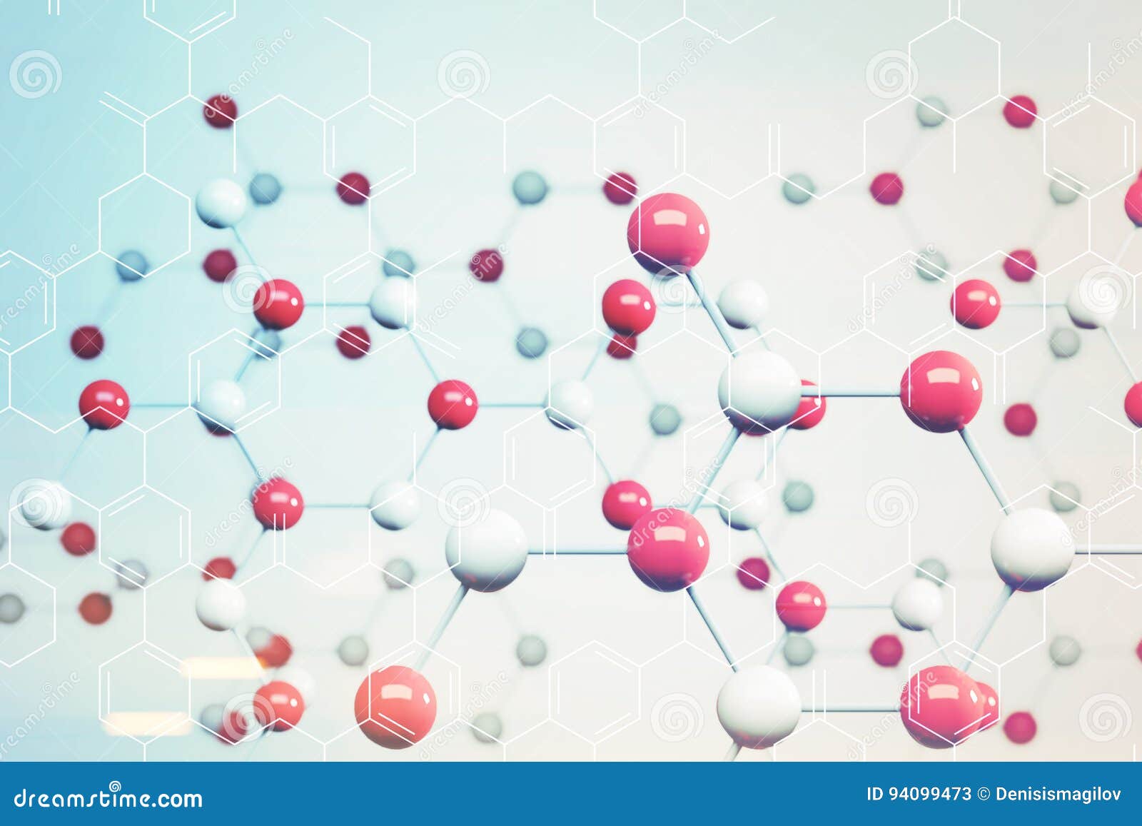 White and Red Molecule, White Background Toned Stock Illustration ...
