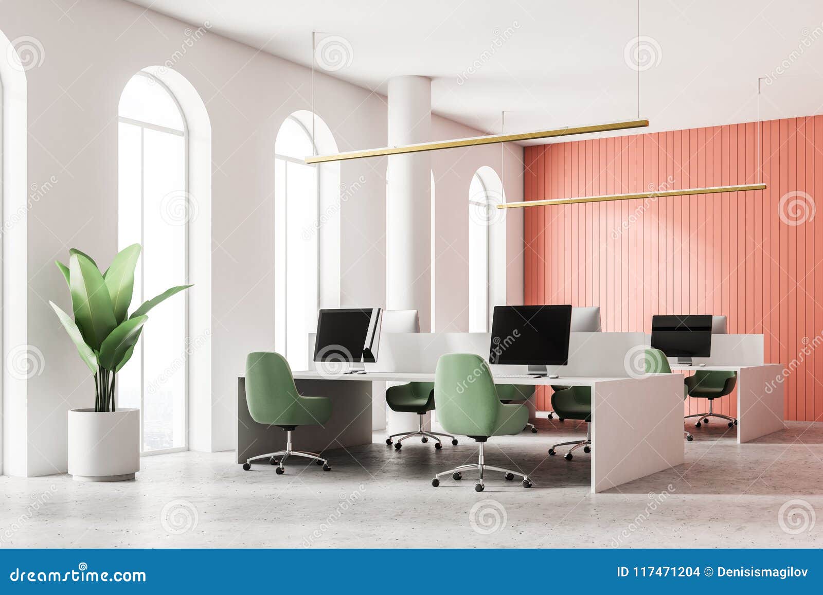 White and Red Open Space Office Interior Stock Illustration ...