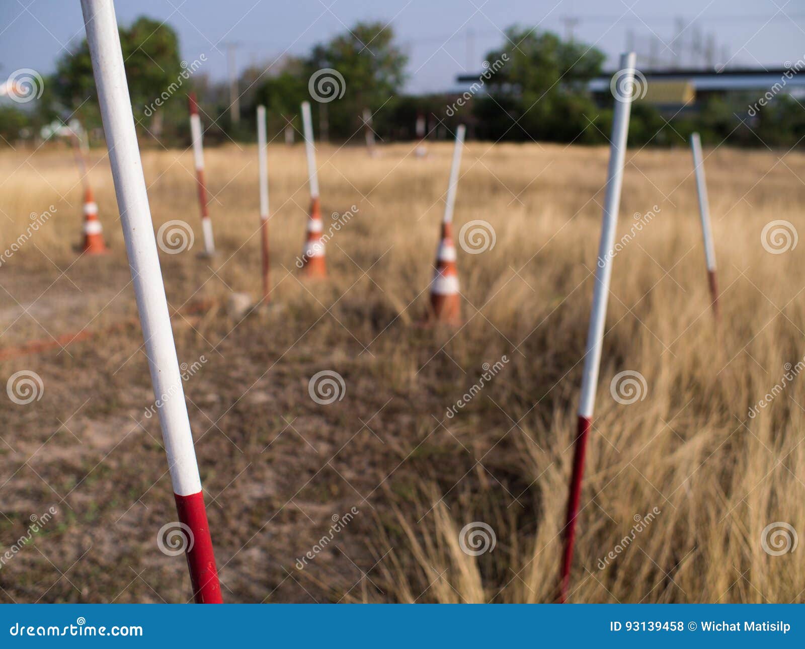 White Red Pole in the Lawn Dry Stock Photo - Image of isolated, pole ...