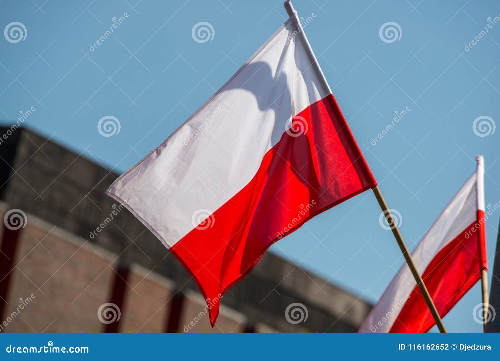 White and red Polish flag. stock photo. Image of patriotism - 116162652