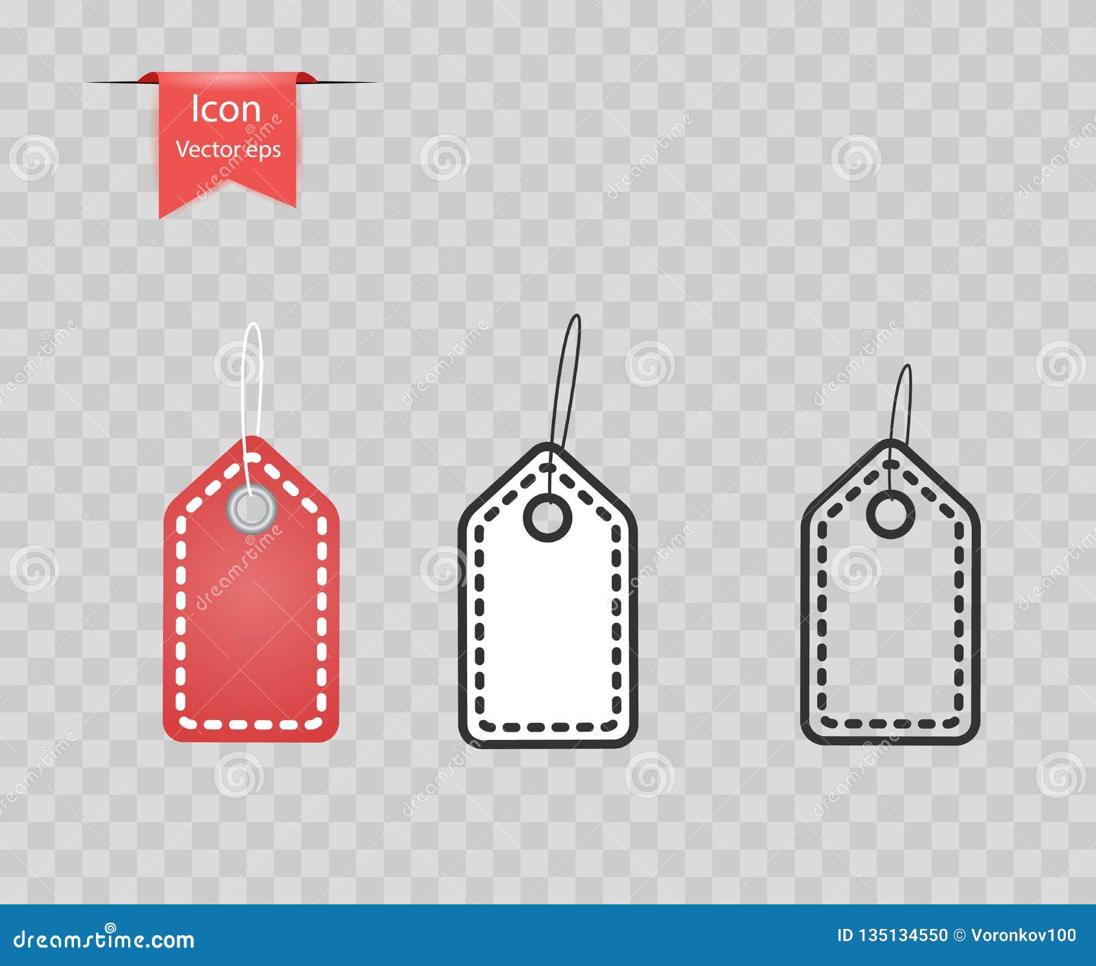 White and Red Price Tag Label with a Loop and Thread Isolated on a ...