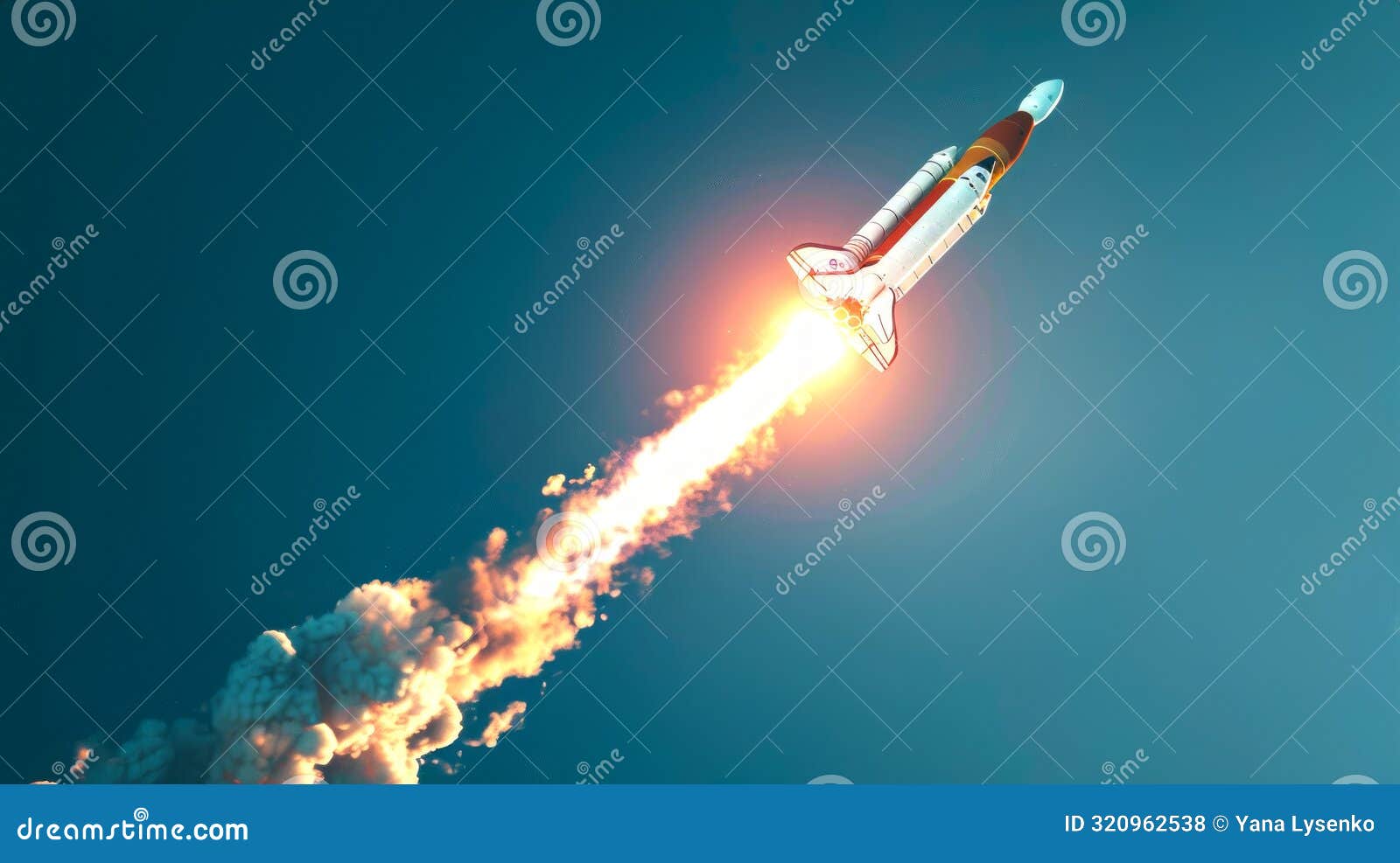 White and Red Rocket Launching into the Sky. Concept of Space Travel ...