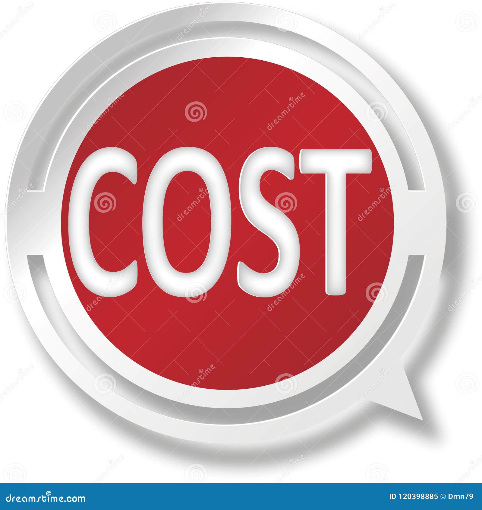 Red Cost White and Red Speech Bubble Web Icon on Blue Background Stock ...