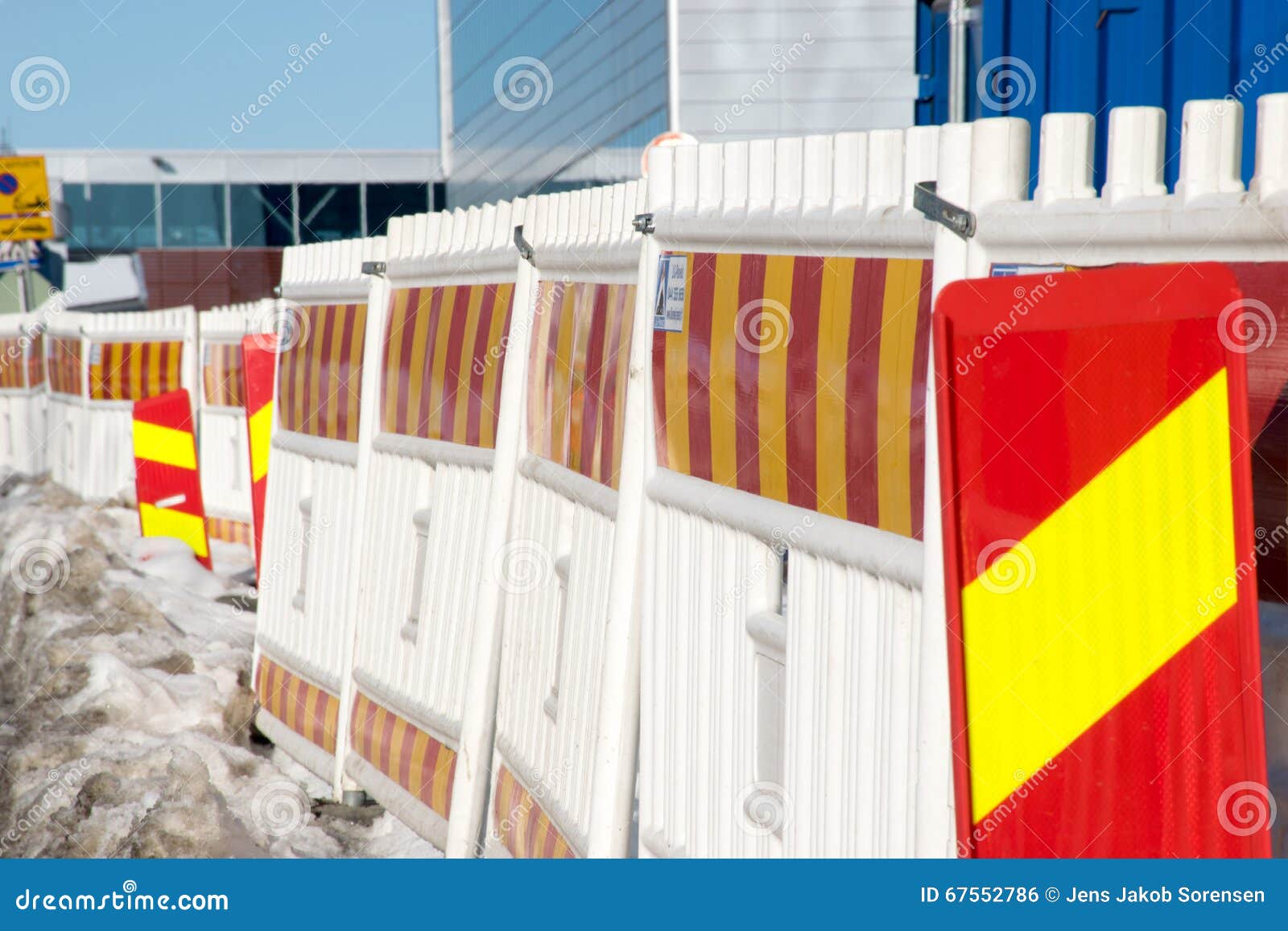 White, Red and Yellow Contruction Barriers Stock Photo - Image of work ...