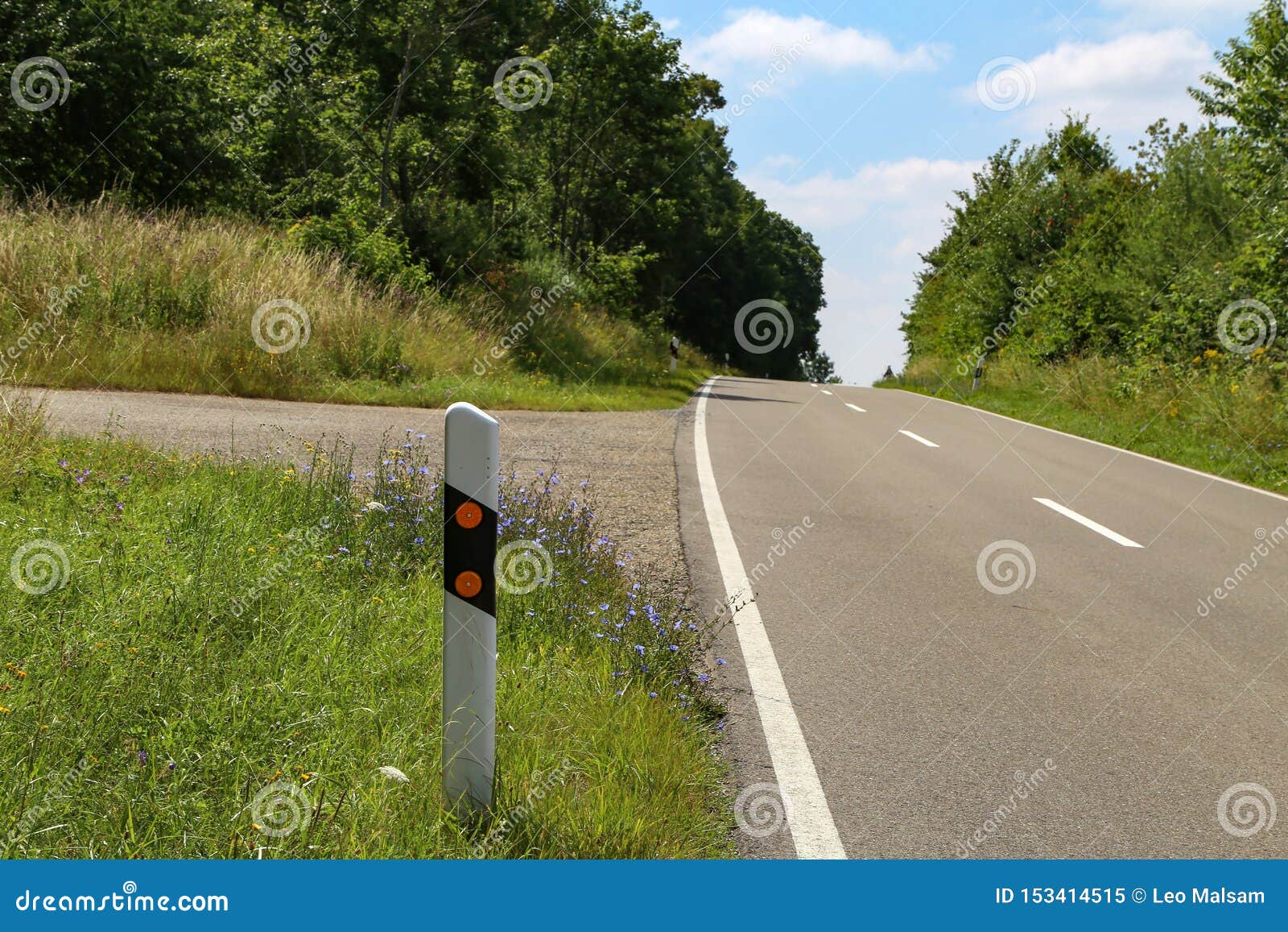 White Reflector Post at a Country Road Stock Image - Image of ...
