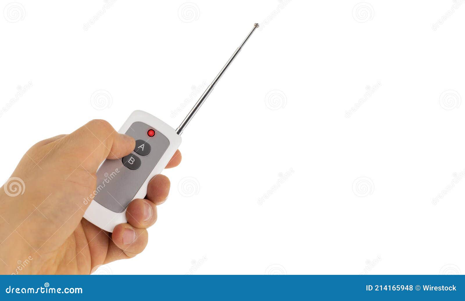 White Remote Control in Hand, Antenna - Isolated. Stock Photo - Image ...