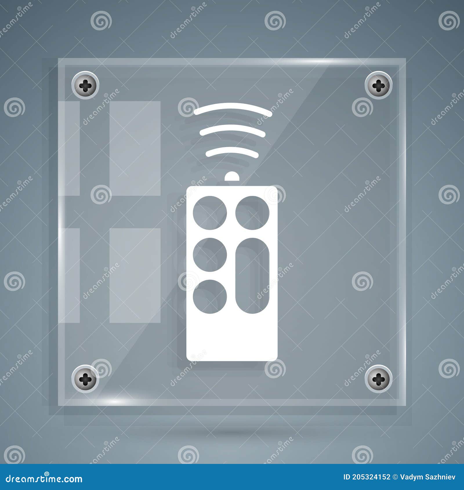 White Remote Control Icon Isolated on Grey Background. Square Glass ...