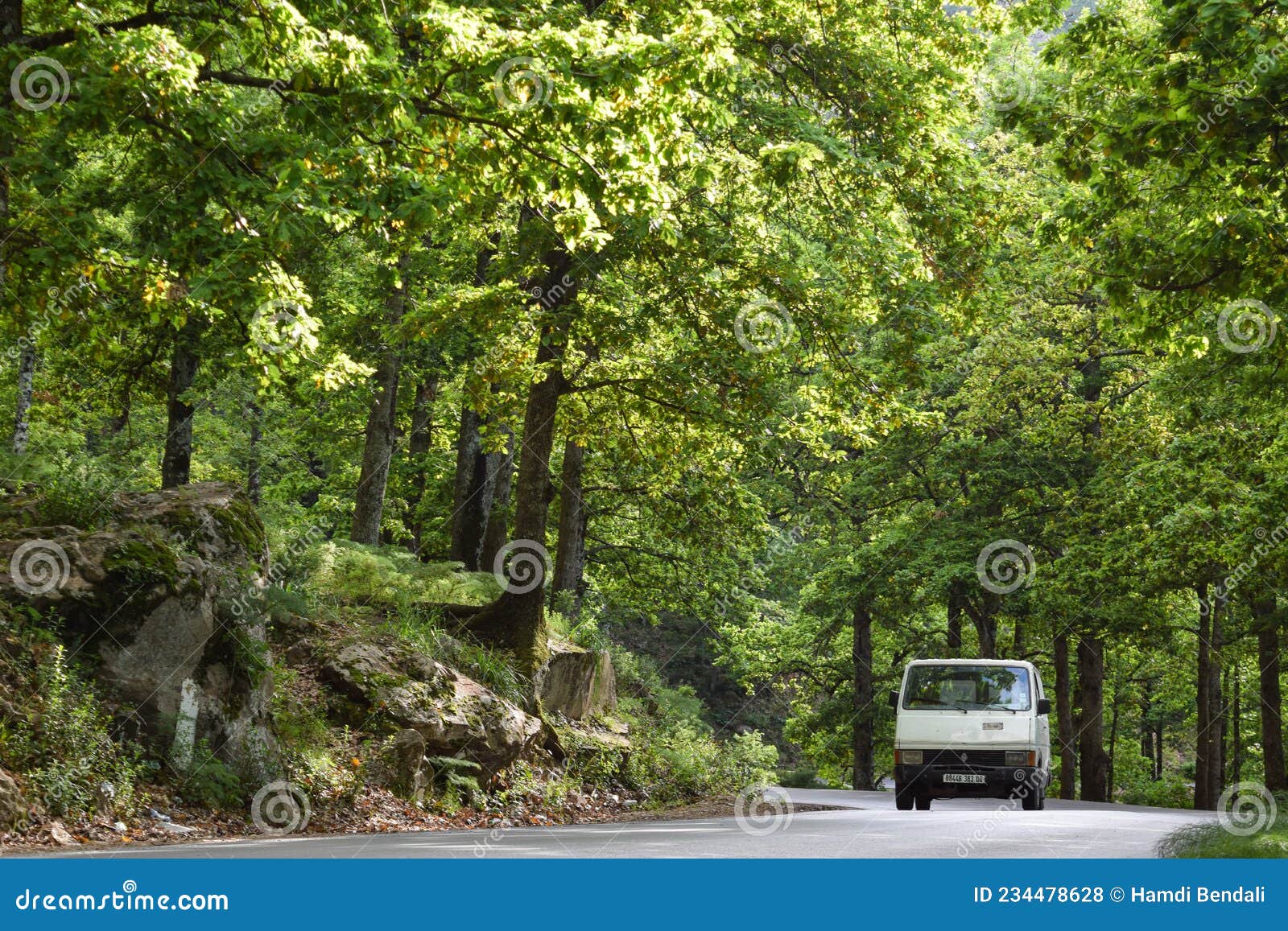 White Renault Trafic Oldtimer Van Driving on Forest Road. Editorial ...