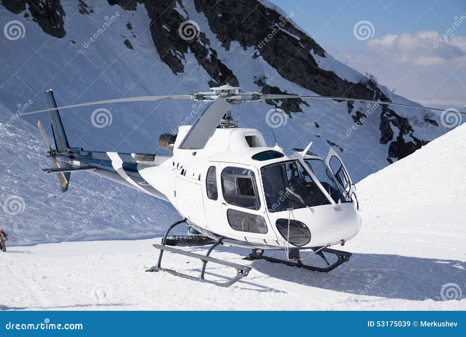 White Rescue Helicopter Parked in the Mountains Stock Image - Image of ...