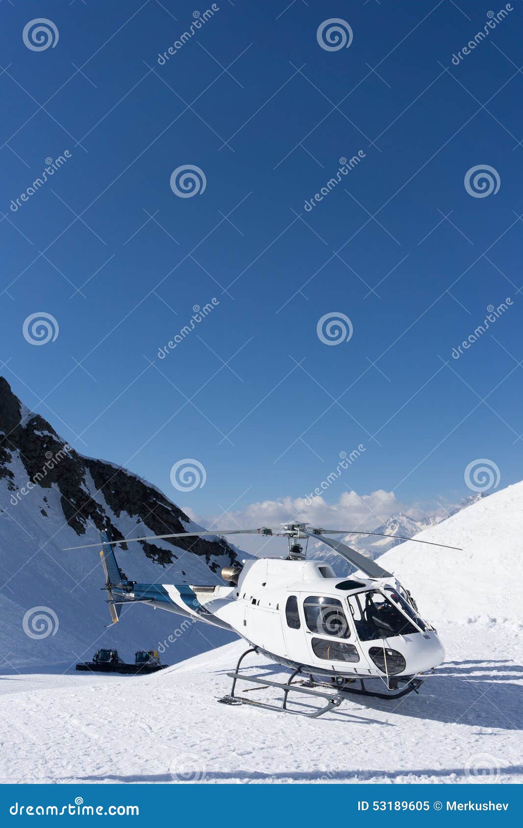 White Rescue Helicopter Parked in the Mountains Stock Image - Image of ...