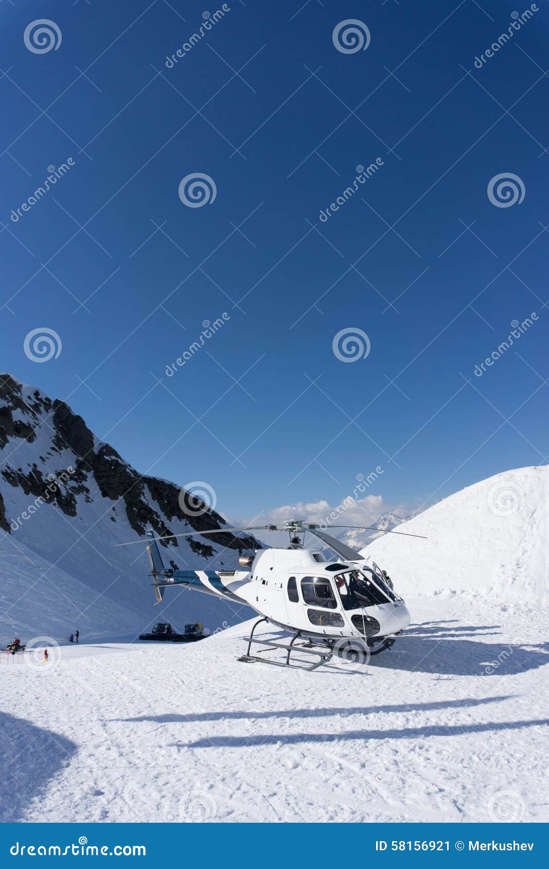 White Rescue Helicopter Parked in the Mountains Stock Image - Image of ...