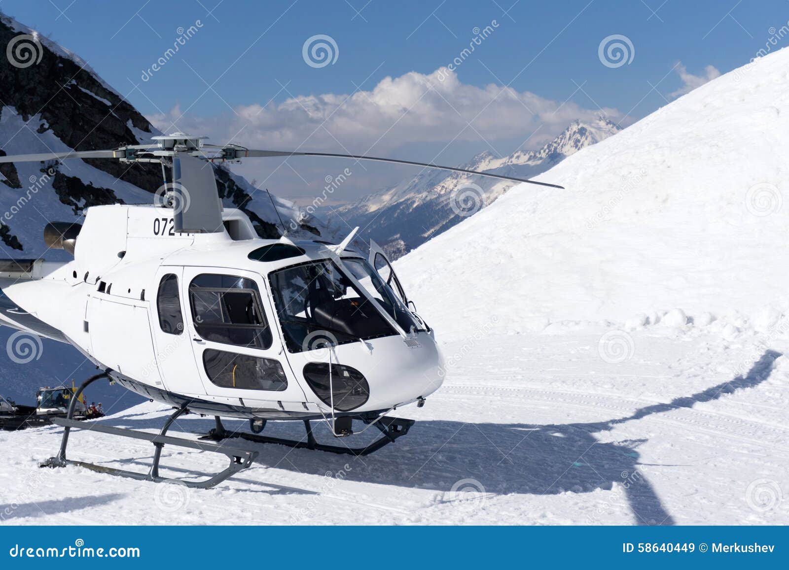 White Rescue Helicopter Parked in the Mountains Stock Image - Image of ...