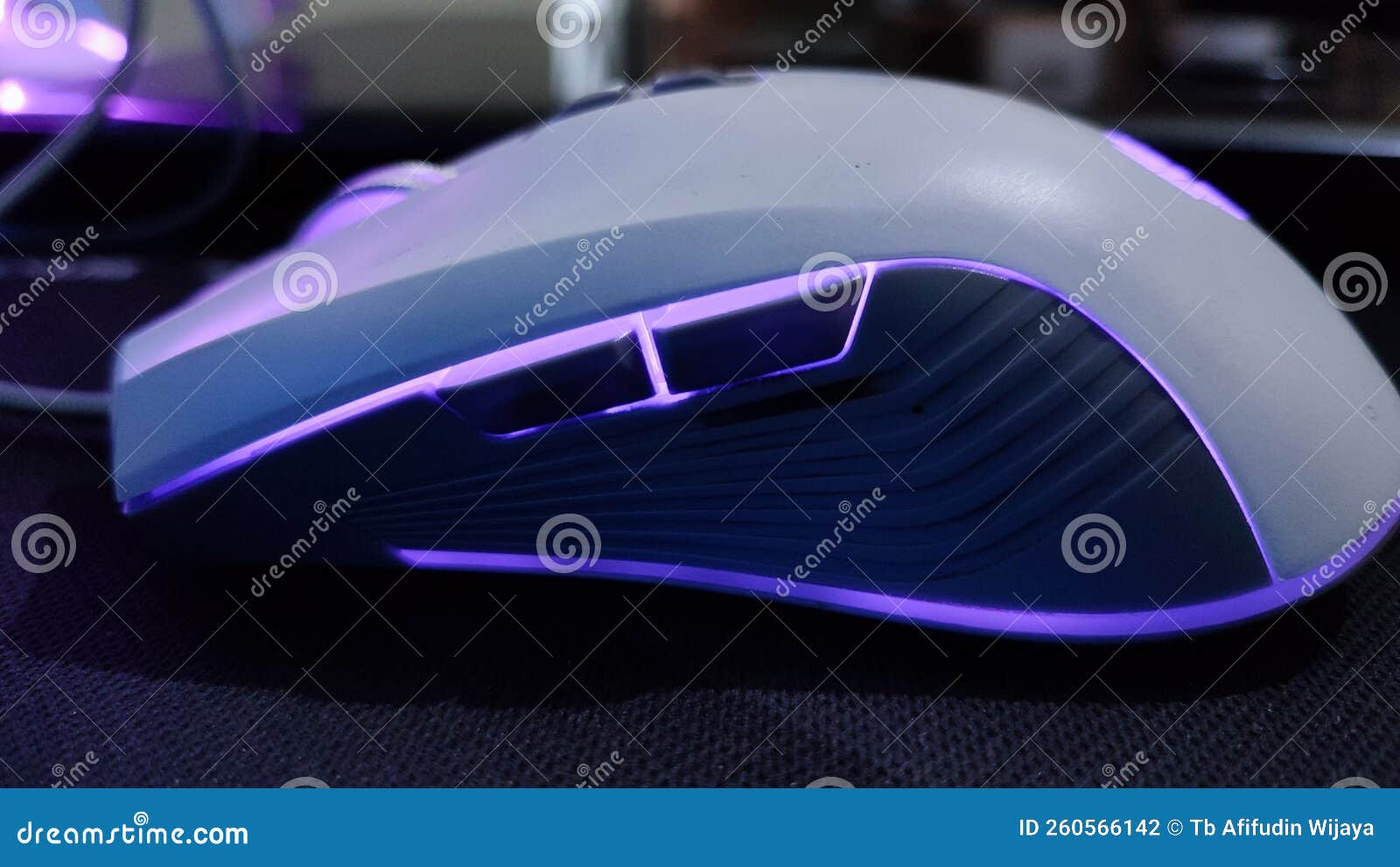 White RGB Gaming Mouse with Gray Cable in Use Stock Photo - Image of ...