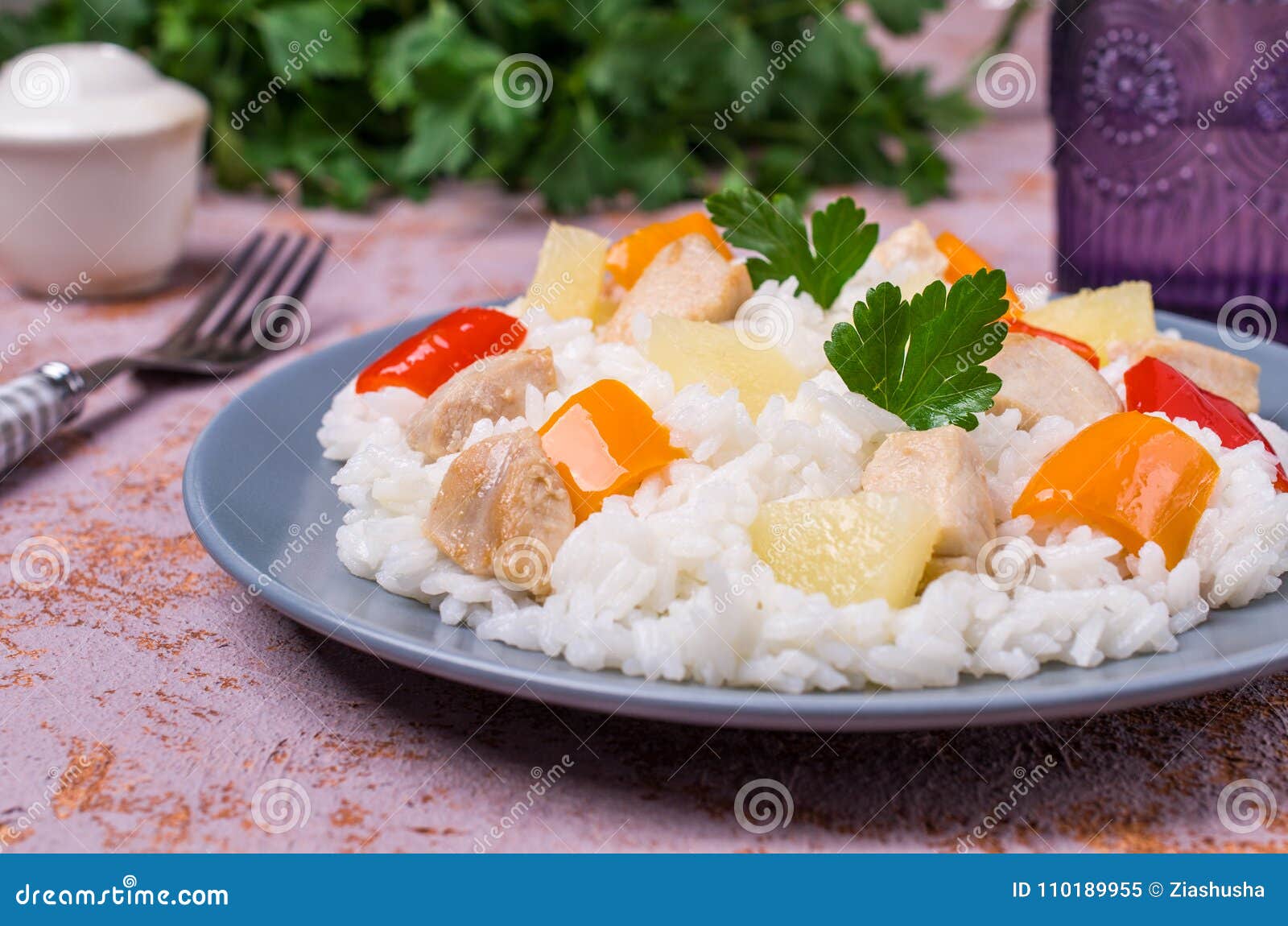 White rice with chicken stock image. Image of oriental - 110189955