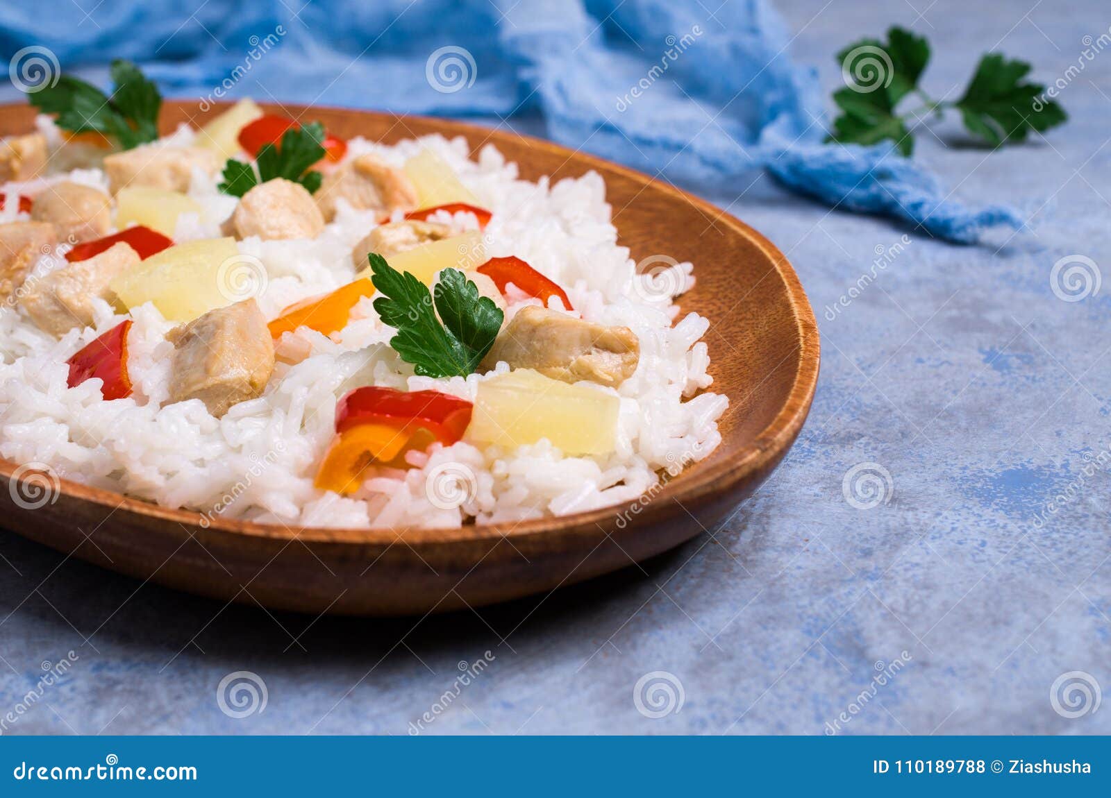 White rice with chicken stock photo. Image of dinner - 110189788