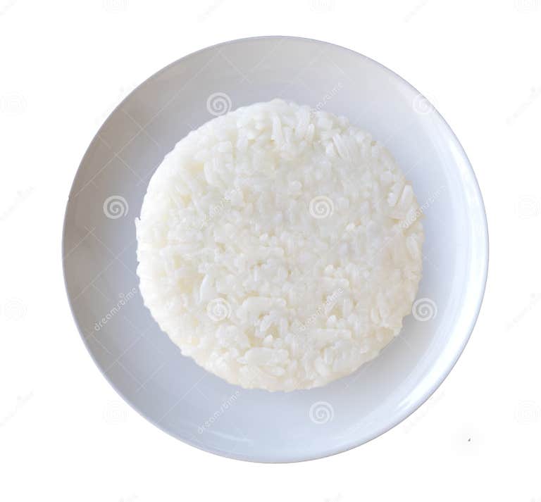 White Rice Circle Shape in a Ceramic Dish Isolated on White Back Stock ...