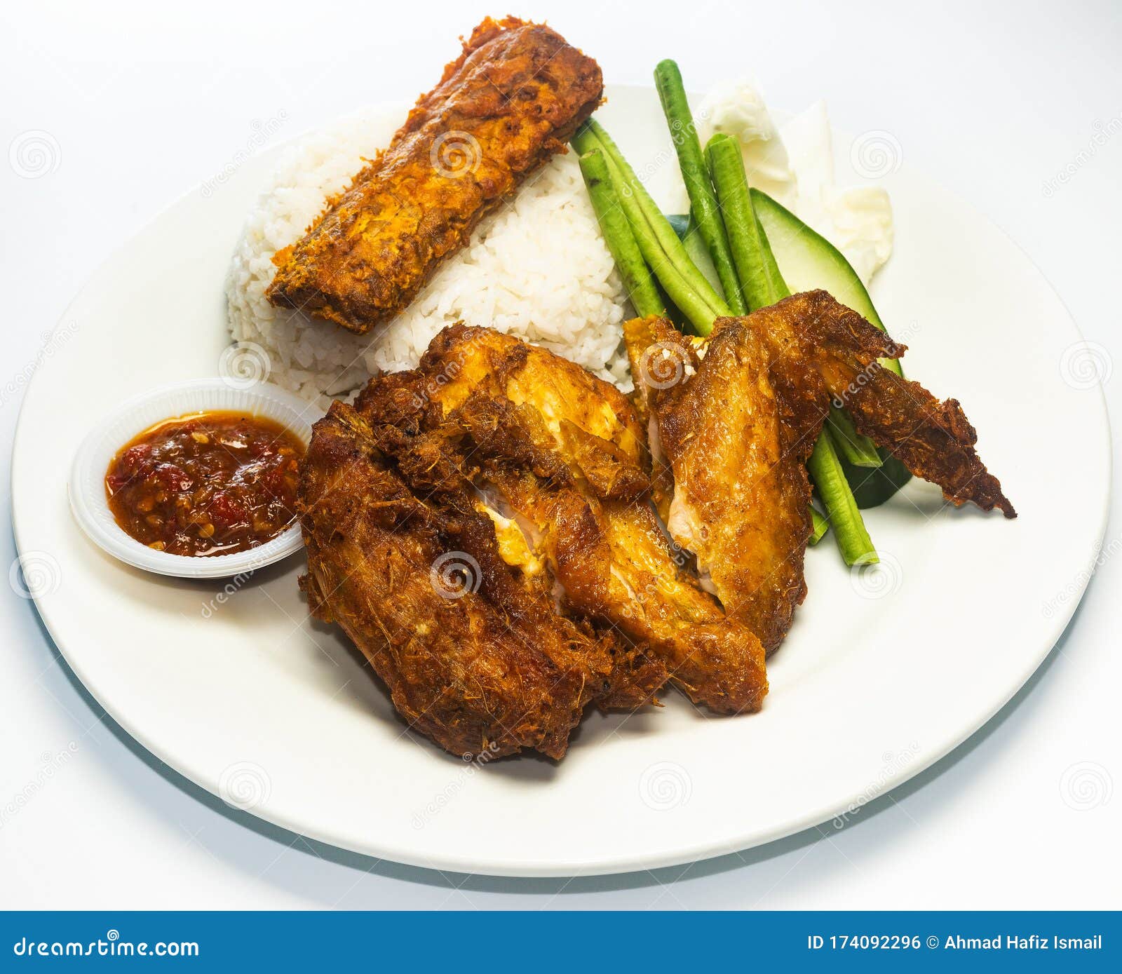White Rice with Fried Chicken on a Plate Stock Photo - Image of savoury ...