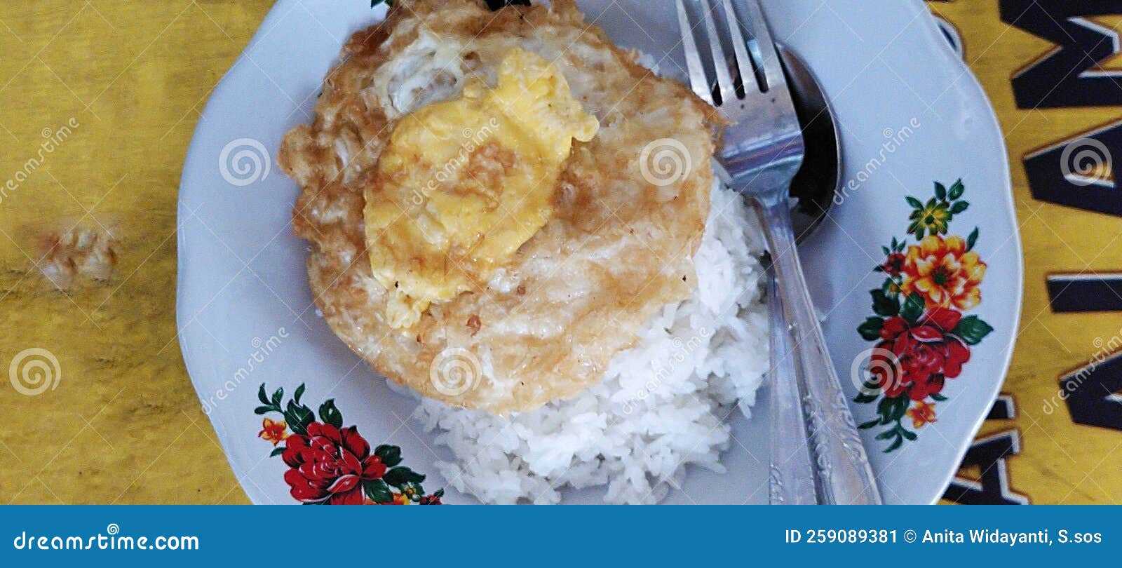 White Rice with Fried Eggs on a Plate Stock Image - Image of dairy ...