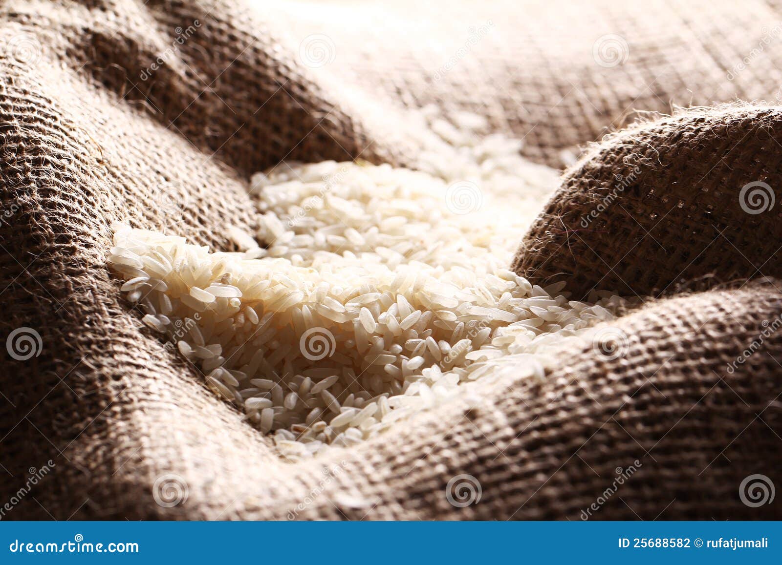 White Rice Grains on Sack Cloth Stock Photo - Image of macro ...