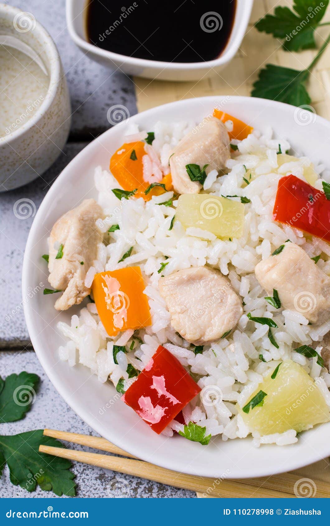 White rice with meat stock photo. Image of asian, kosher - 110278998