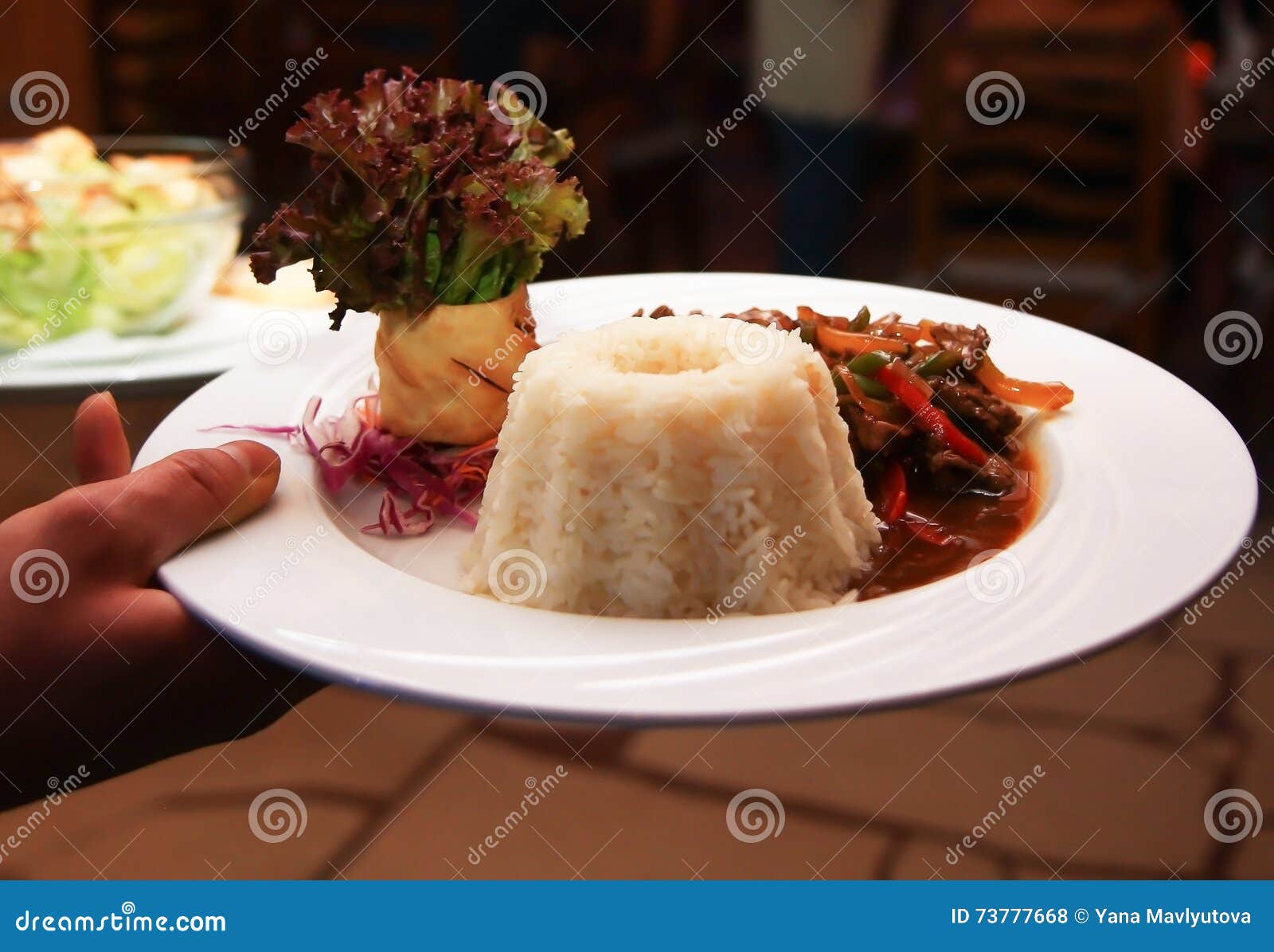 White Rice with Meat and Salad Stock Photo - Image of healthy ...