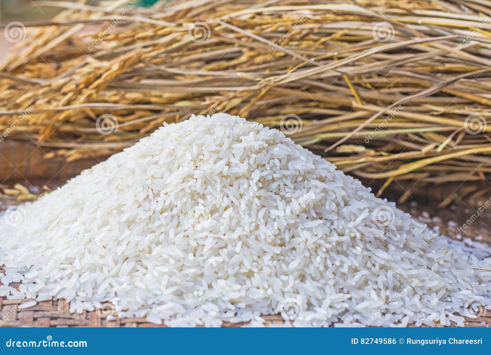 White Rice Pile Paddy Bamboo Plate Stock Photos - Free & Royalty-Free ...