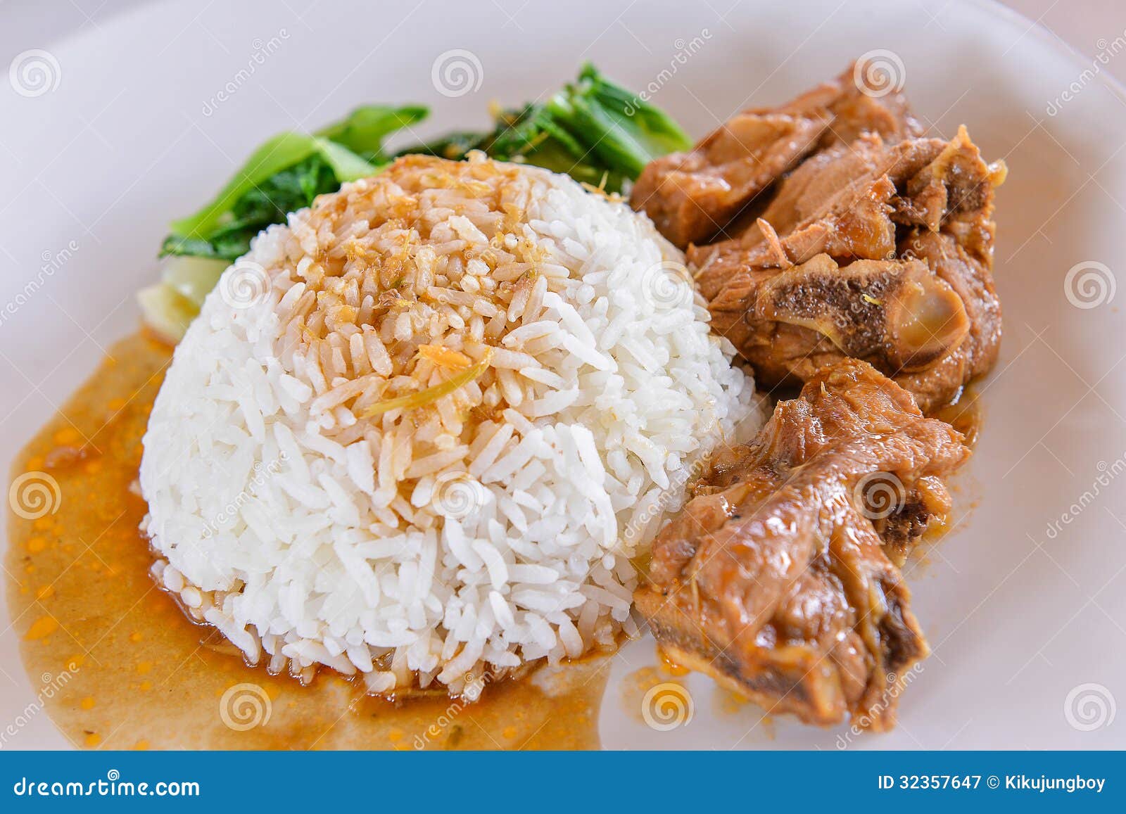 White Rice with Pork Rib and Vegetable Stock Image - Image of foodstuff ...