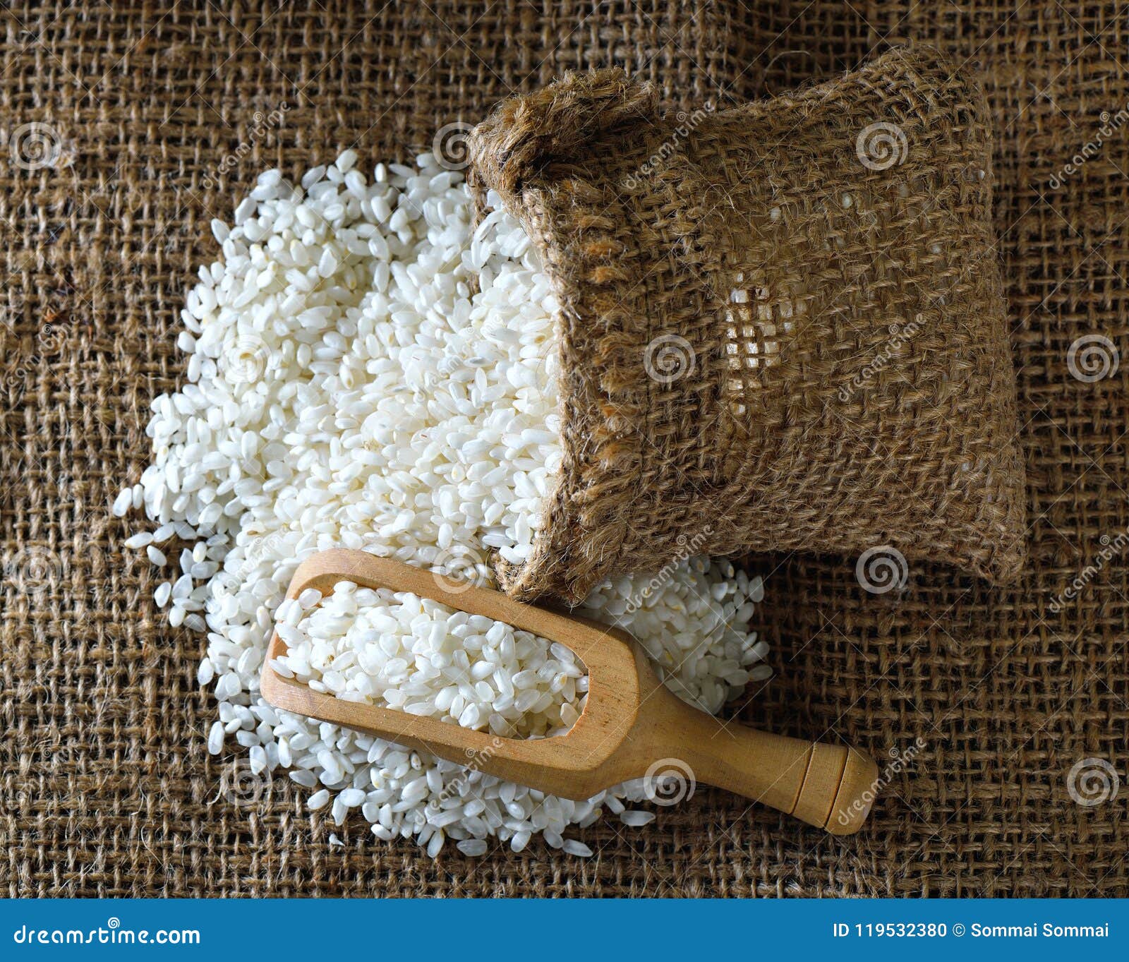 Rice in the sack stock photo. Image of seed, burlap - 119532380