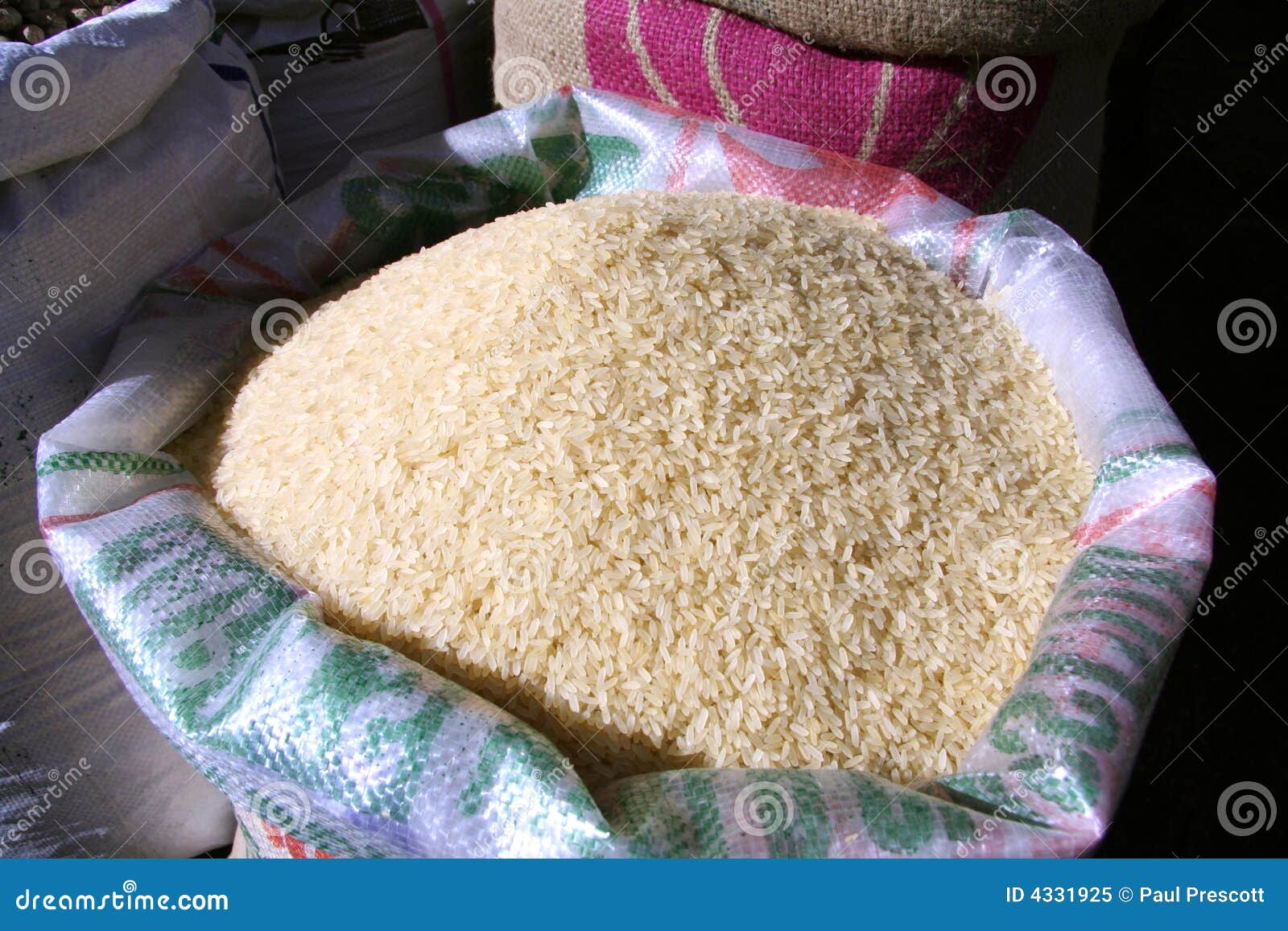 White rice in sack stock image. Image of kilogram, nation - 4331925