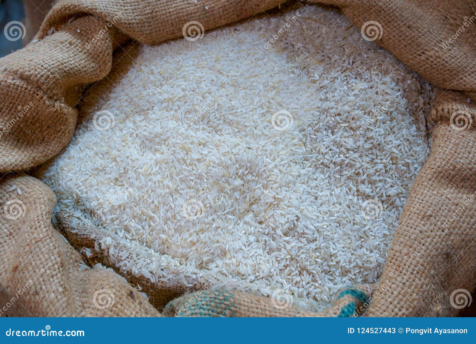 White Rice in Sackcloth in the Warehouse. Stock Image - Image of dinner ...