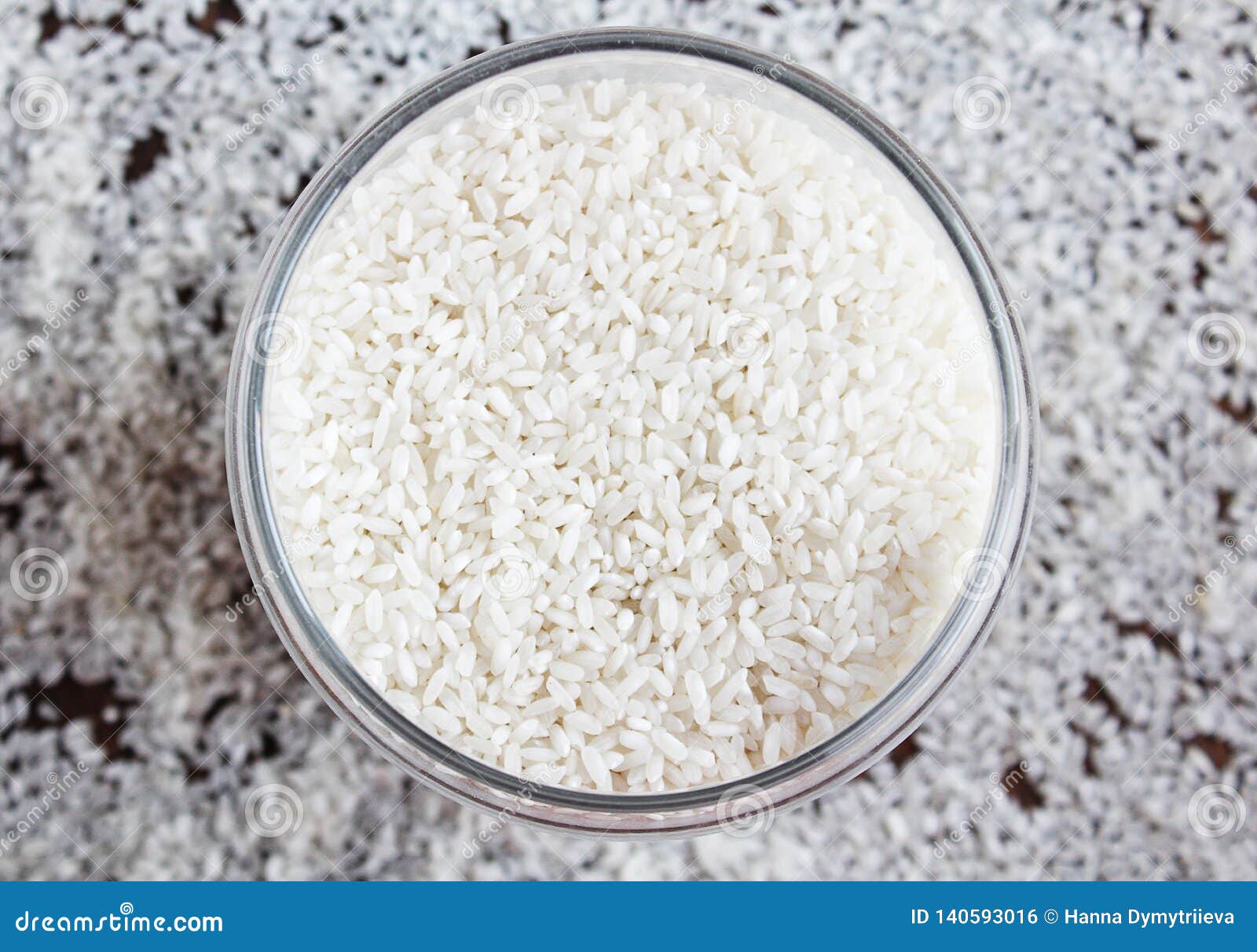 White Rice Scattered on Wooden Table Stock Photo - Image of cereal ...