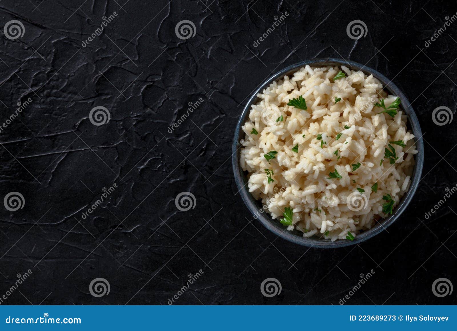 White Rice, Shot from Above on a Black Background Stock Image - Image ...