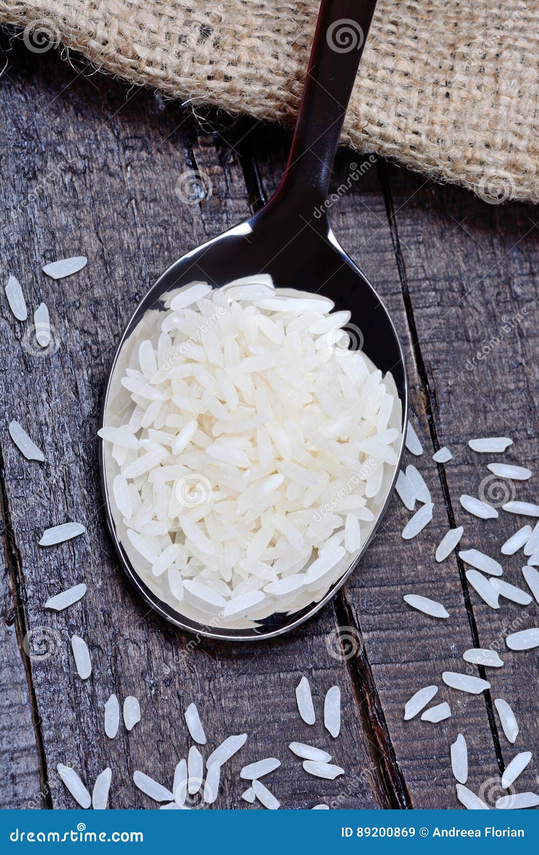 White Rice in a Silver Spoon on Table Stock Image - Image of food, heap ...