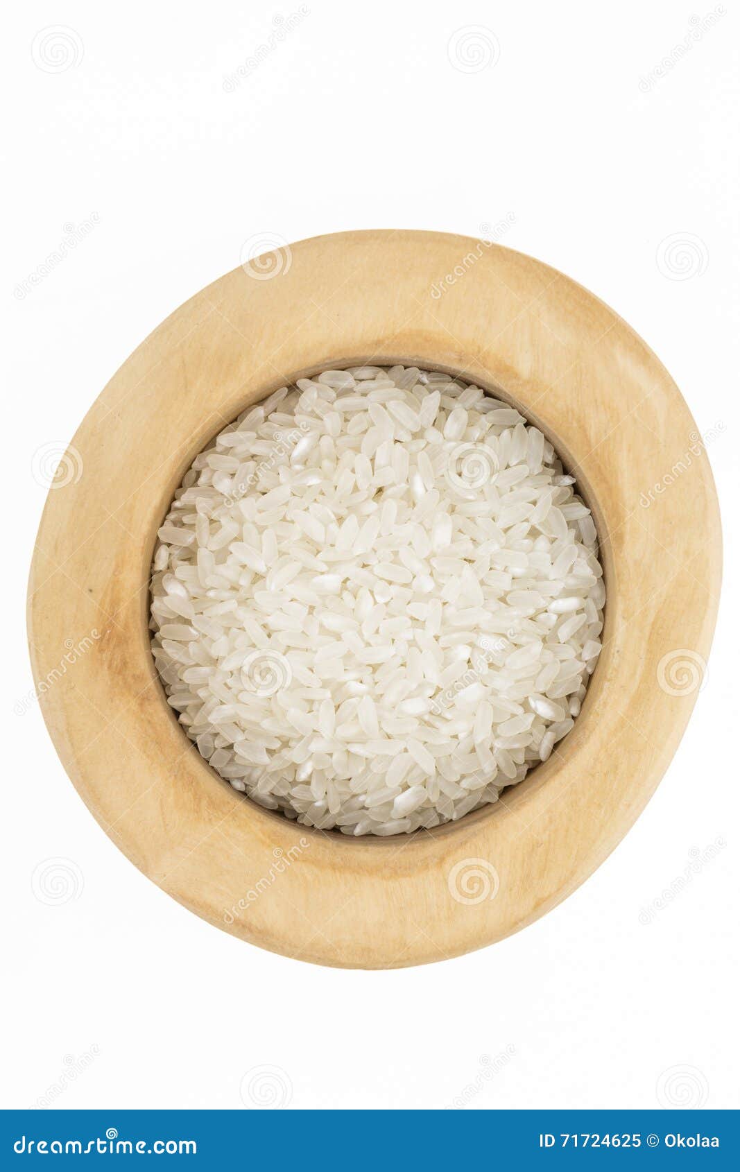 White Rice in Wooden Bowl, Top View, on White Stock Image - Image of ...