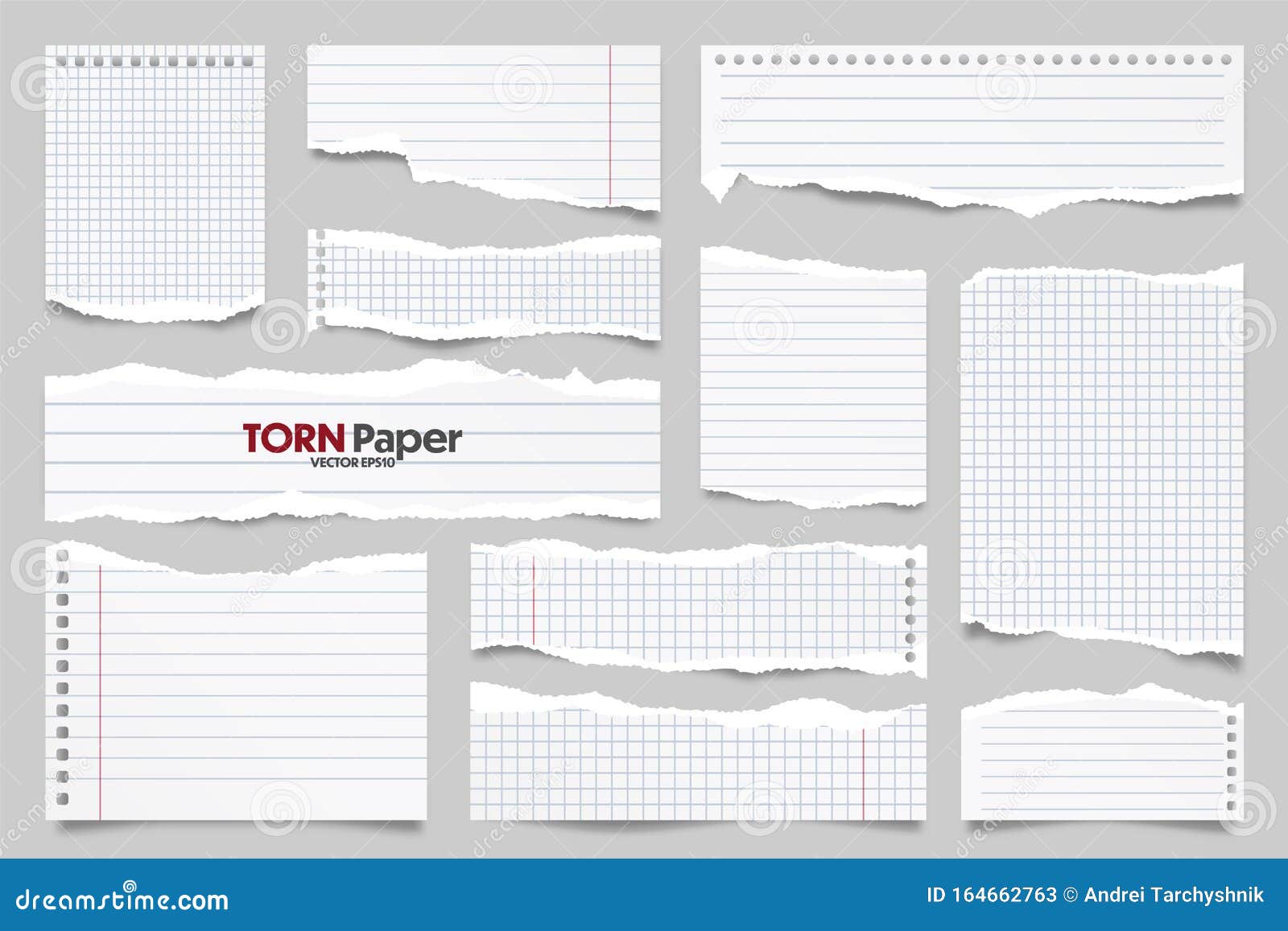 White Ripped Lined Paper Strips Collection. Realistic Paper Scraps with ...