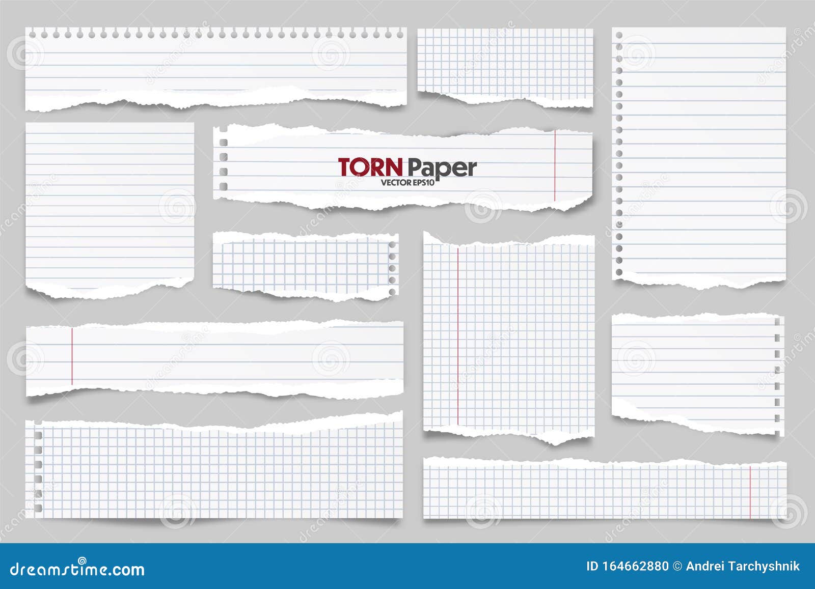 White Ripped Lined Paper Strips Collection. Realistic Paper Scraps with ...