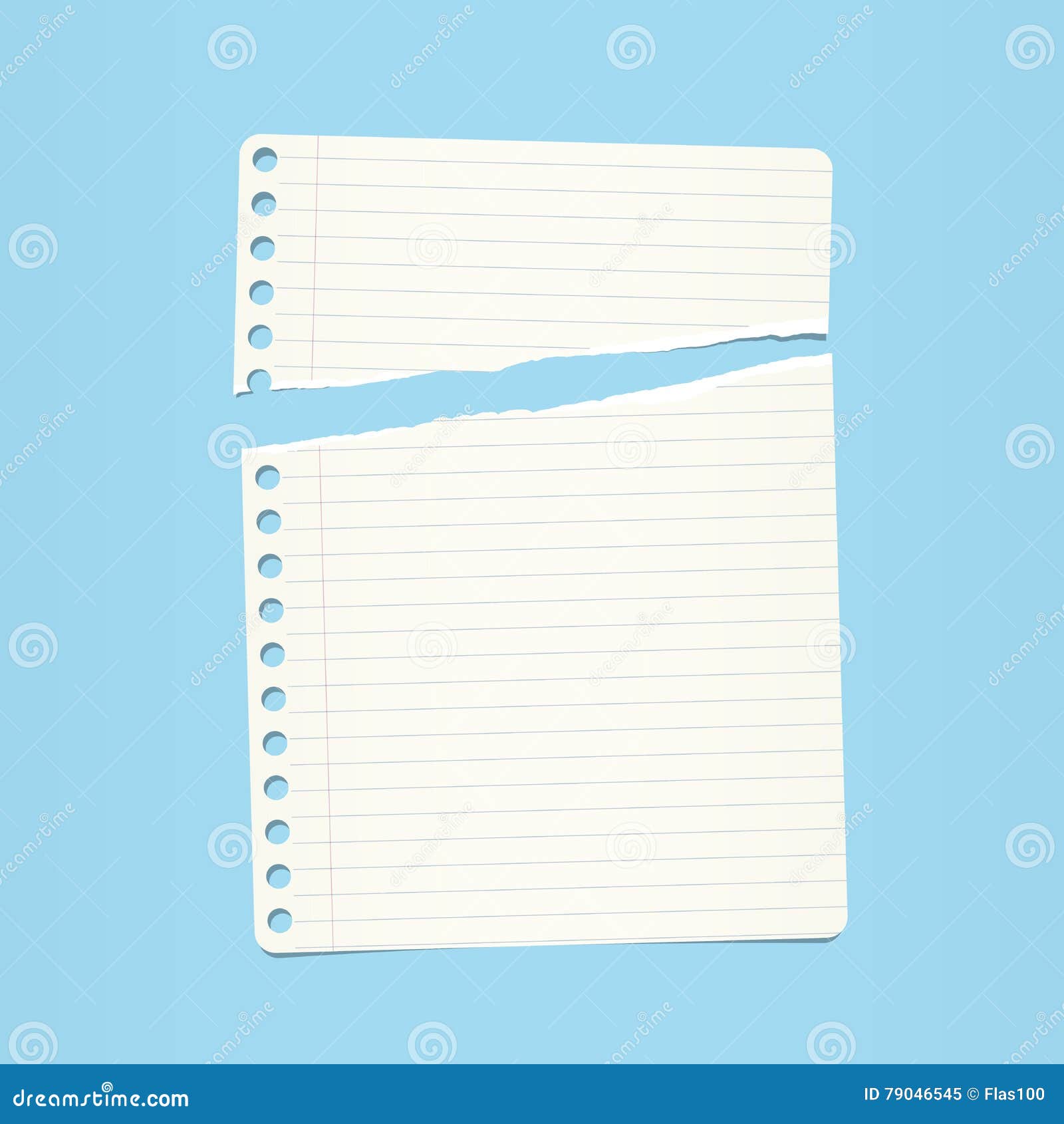 White Ripped Ruled Note, Notebook Paper on Blue Background Stock Vector ...