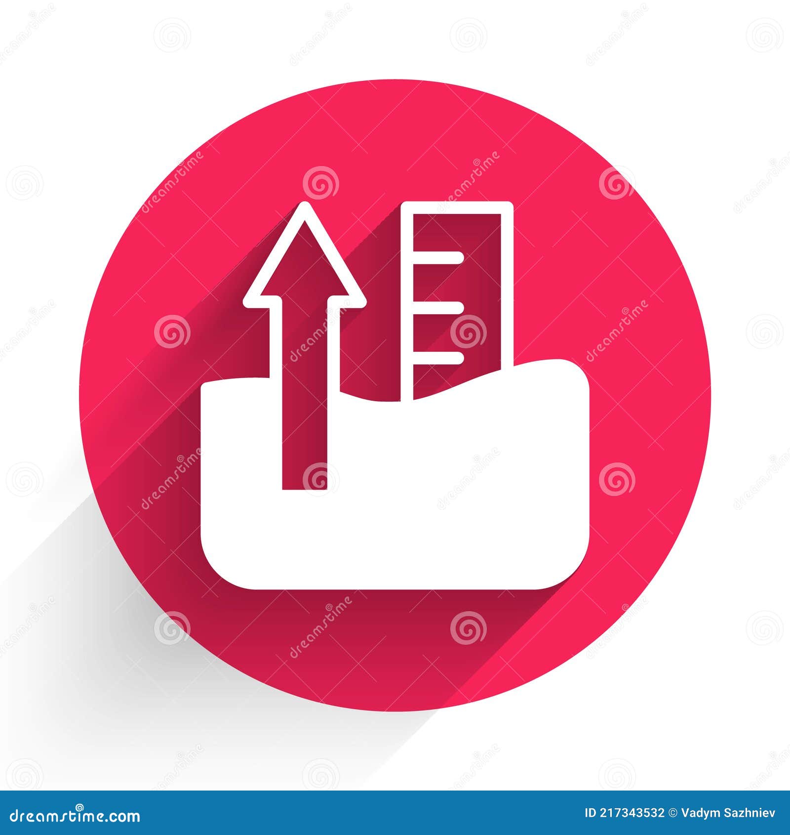 White Rise in Water Level Icon Isolated with Long Shadow. Red Circle ...