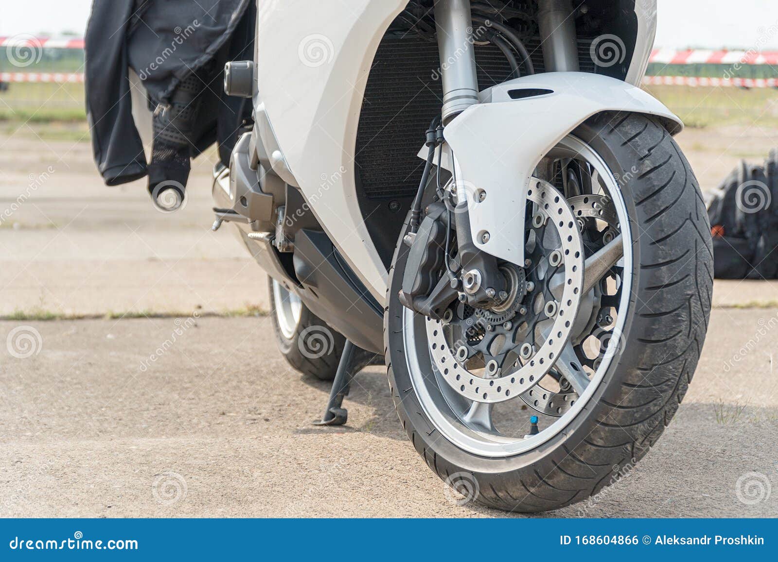 White Road Bike Front Wheel with Disc Brake Stock Photo - Image of fork ...
