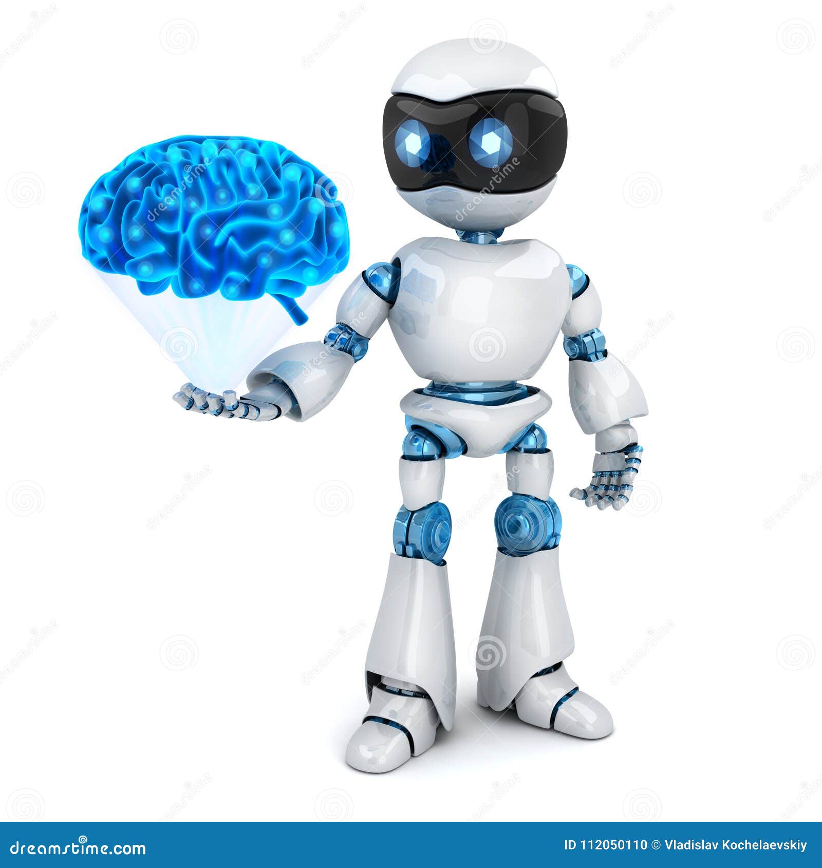 White Robot and Abstract Blue Brain Stock Illustration - Illustration ...