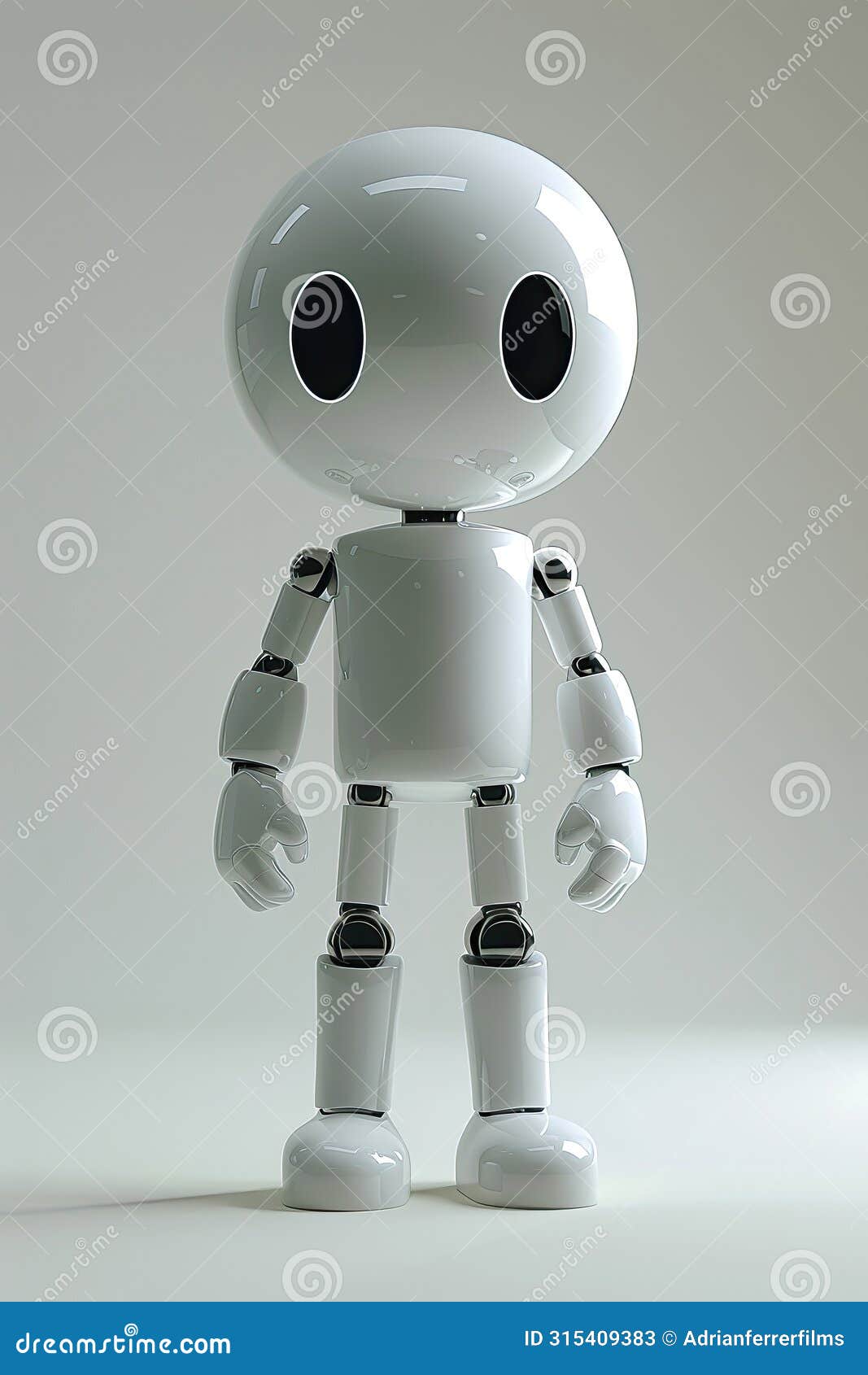 A White Robot with a Black Face Stands on a White Background Stock ...