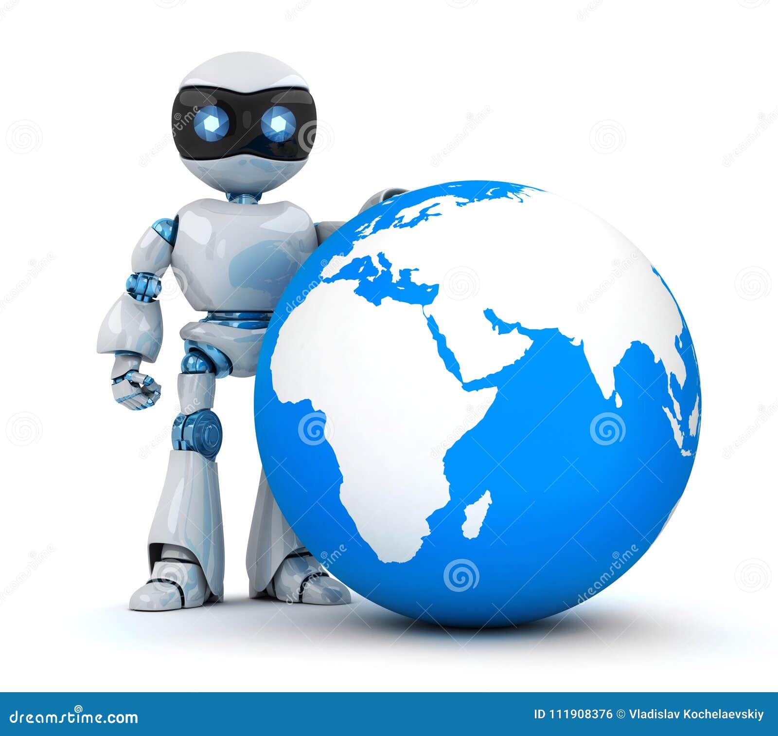 White robot and blue earth stock illustration. Illustration of network ...