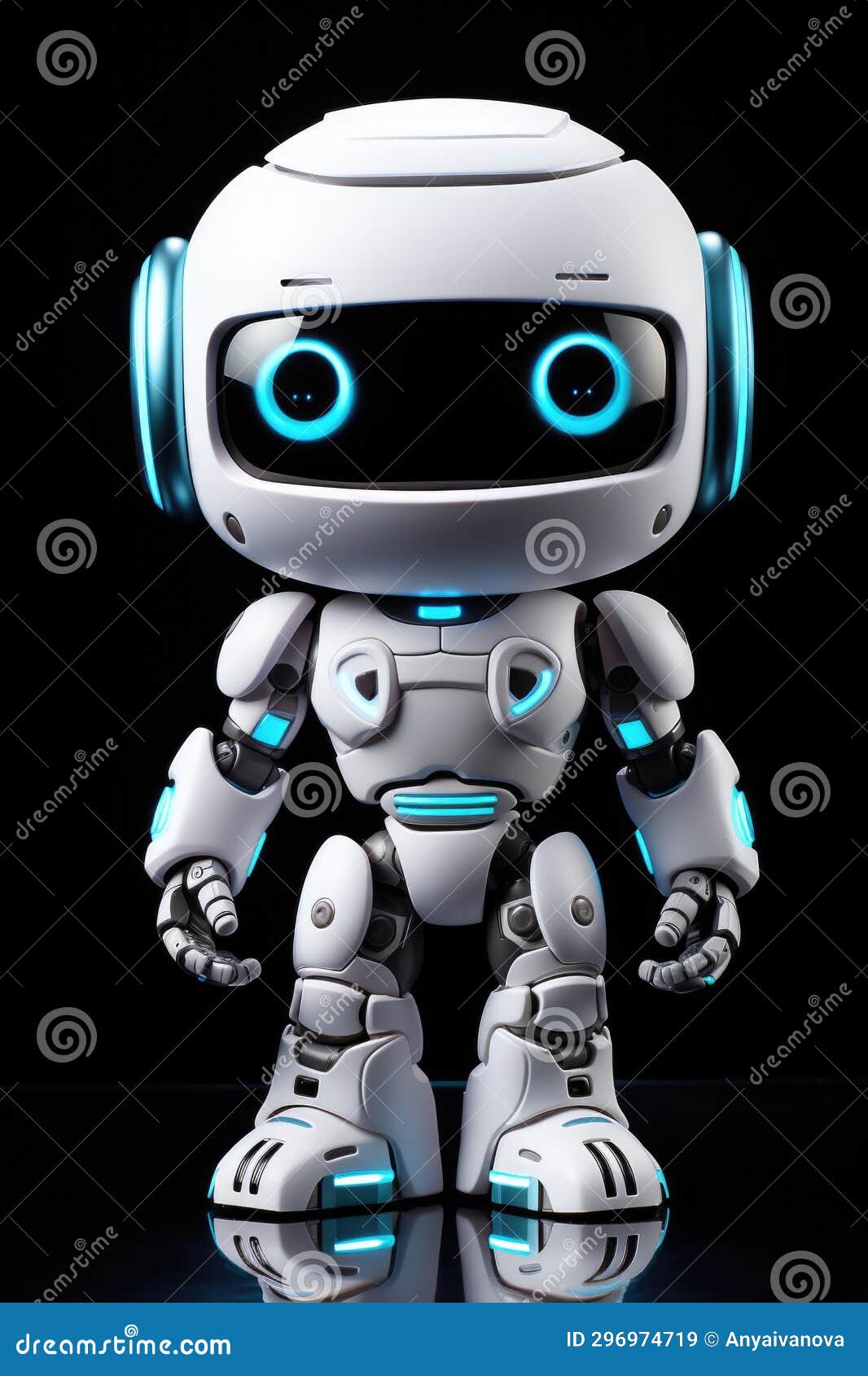 A White Robot with Blue Eyes Standing in Front of a Black Background ...