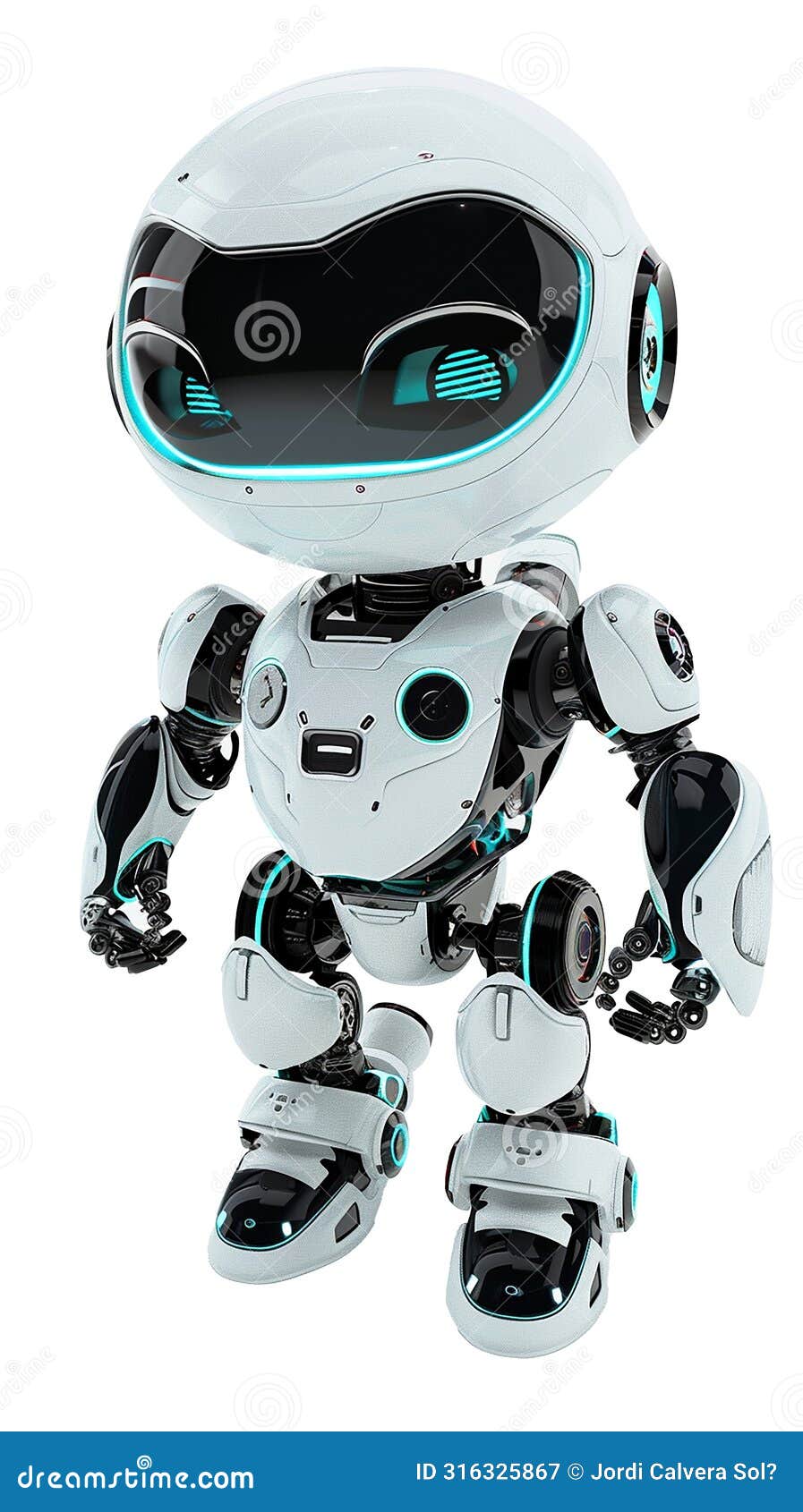 A White Robot with Blue Eyes Standing in Front of a Transparent ...