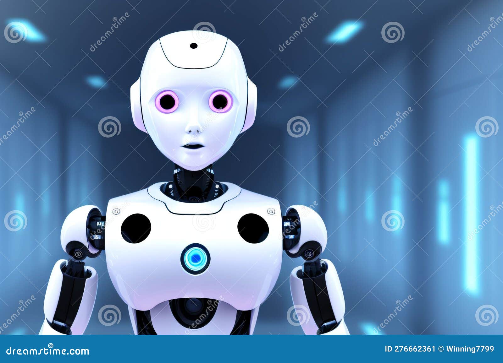 White Robot on Blur Future Room Background. Stock Illustration ...