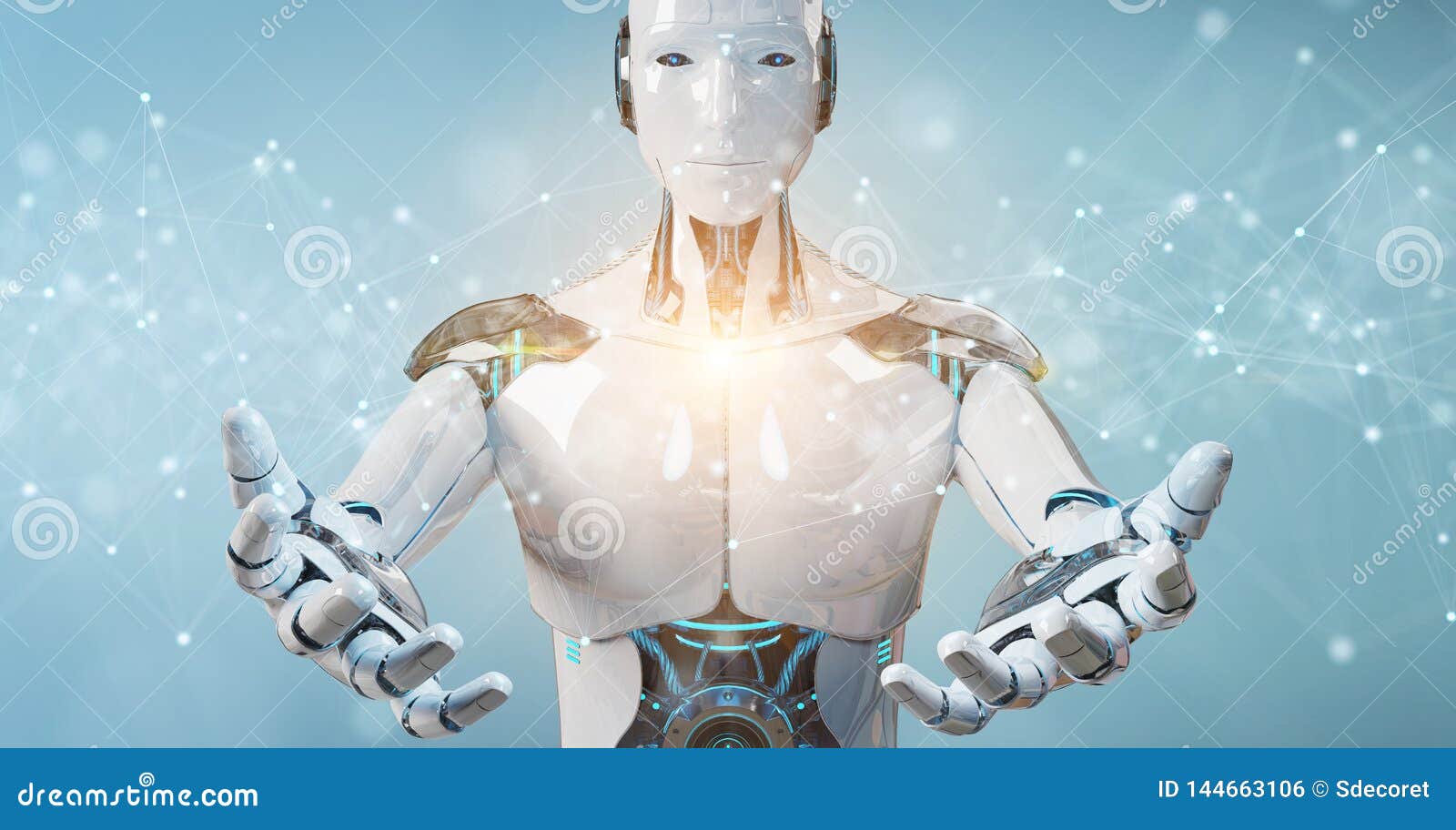 White Robot Using Floating Digital Network Connections with Dots and ...