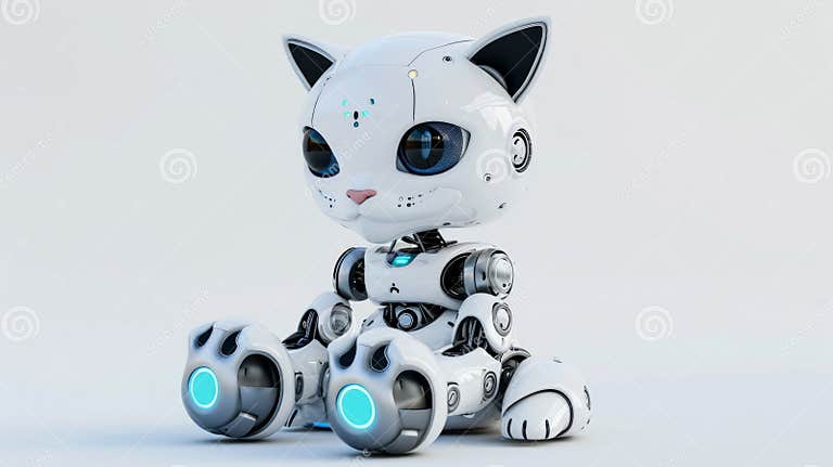 White Robot Cat Sitting on White Surface Stock Photo - Image of ...