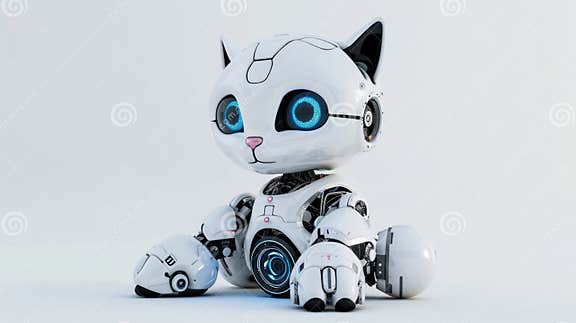 White Robot Cat Sitting on White Surface Stock Photo - Image of ...